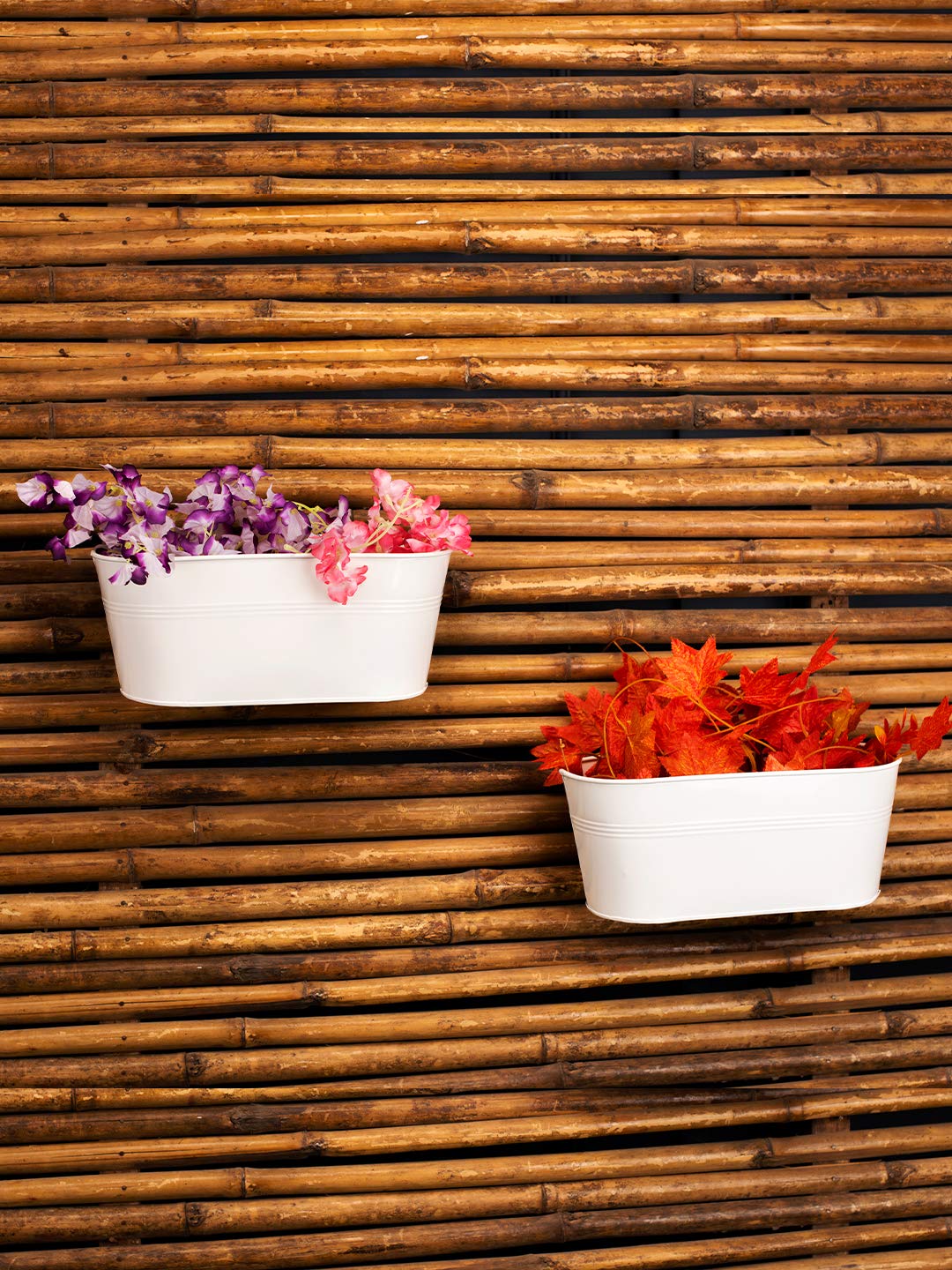 Green Girgit Set of Two 12'' Oval Railing Planter Yellow (White ...