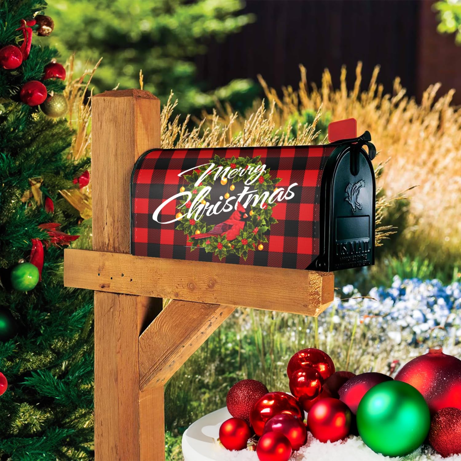 Merry Christmas Mailbox Cover Standard Size Red Christmas