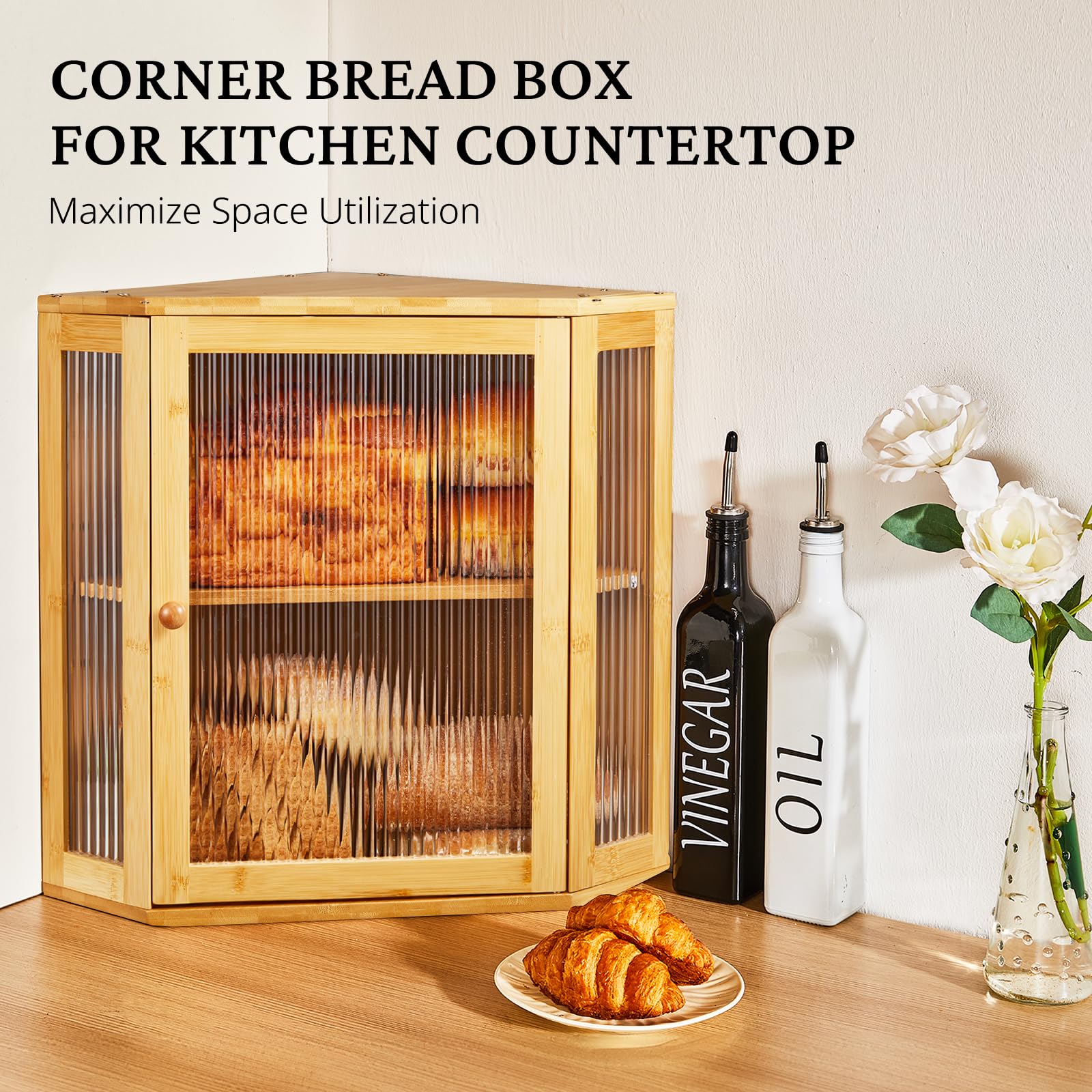 Snapklik.com : BRONYPRO Double Layer Corner Bread Box For Kitchen Counter