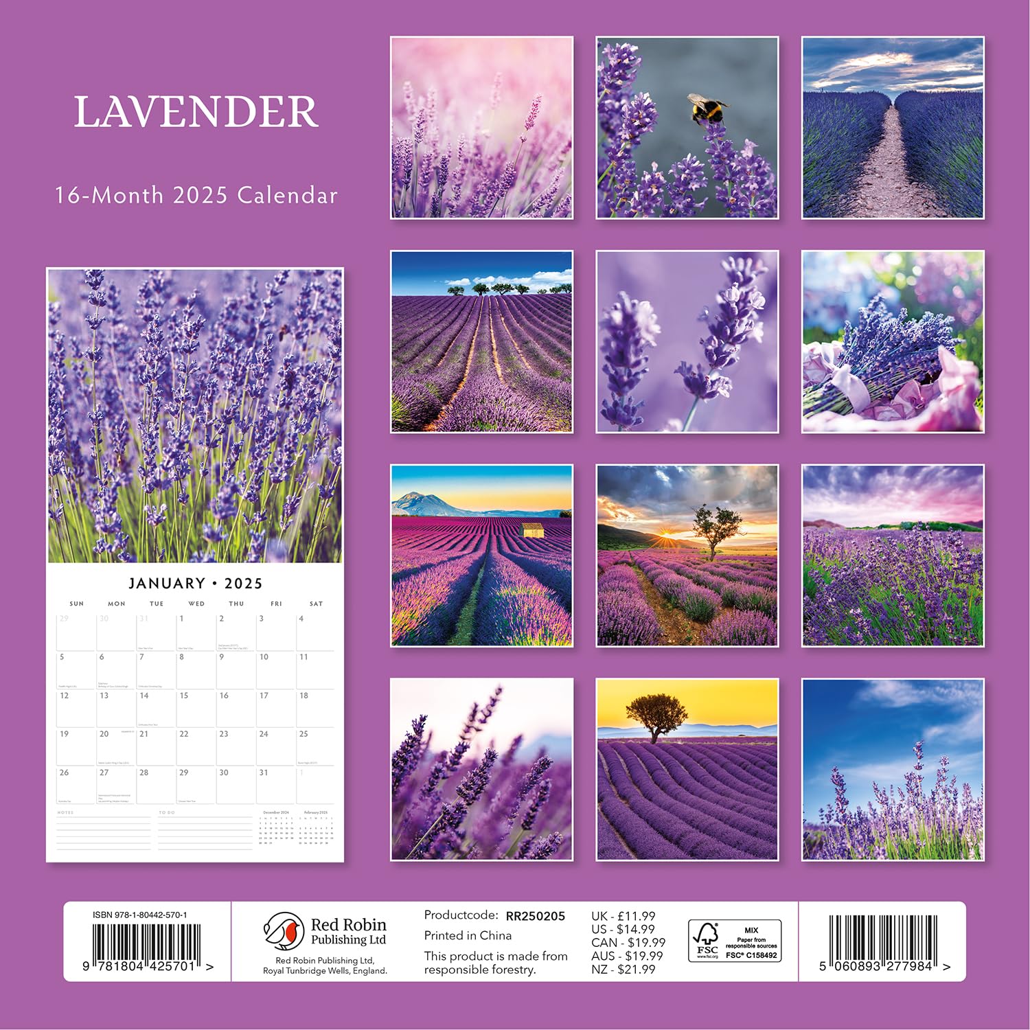 Lavender – 2025 Square Wall Calendar – by Red Robin Publishing - BigaMart