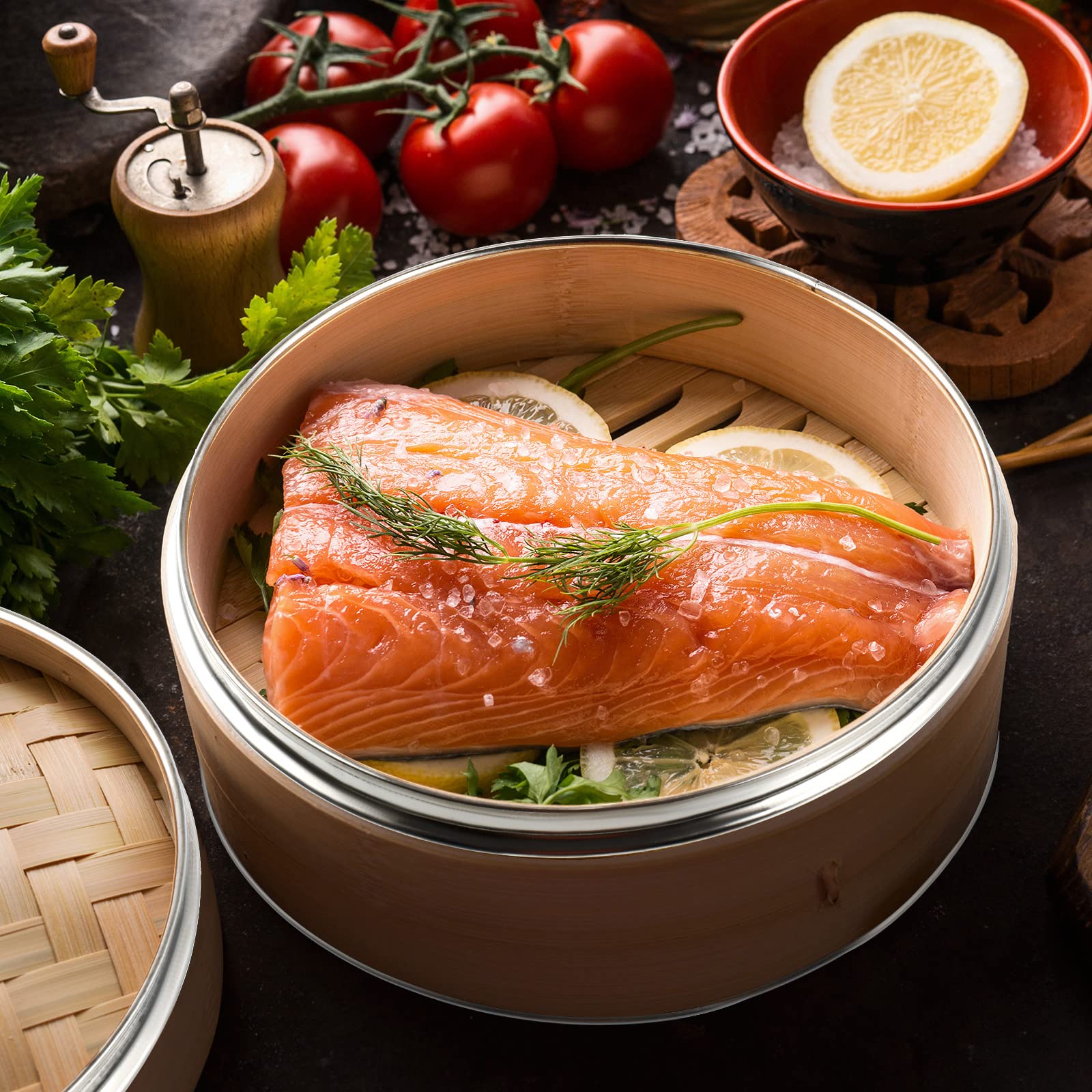 Snapklik.com : 10 Inch 2 Tier Bamboo Stainless Steel Steamer Basket Set ...