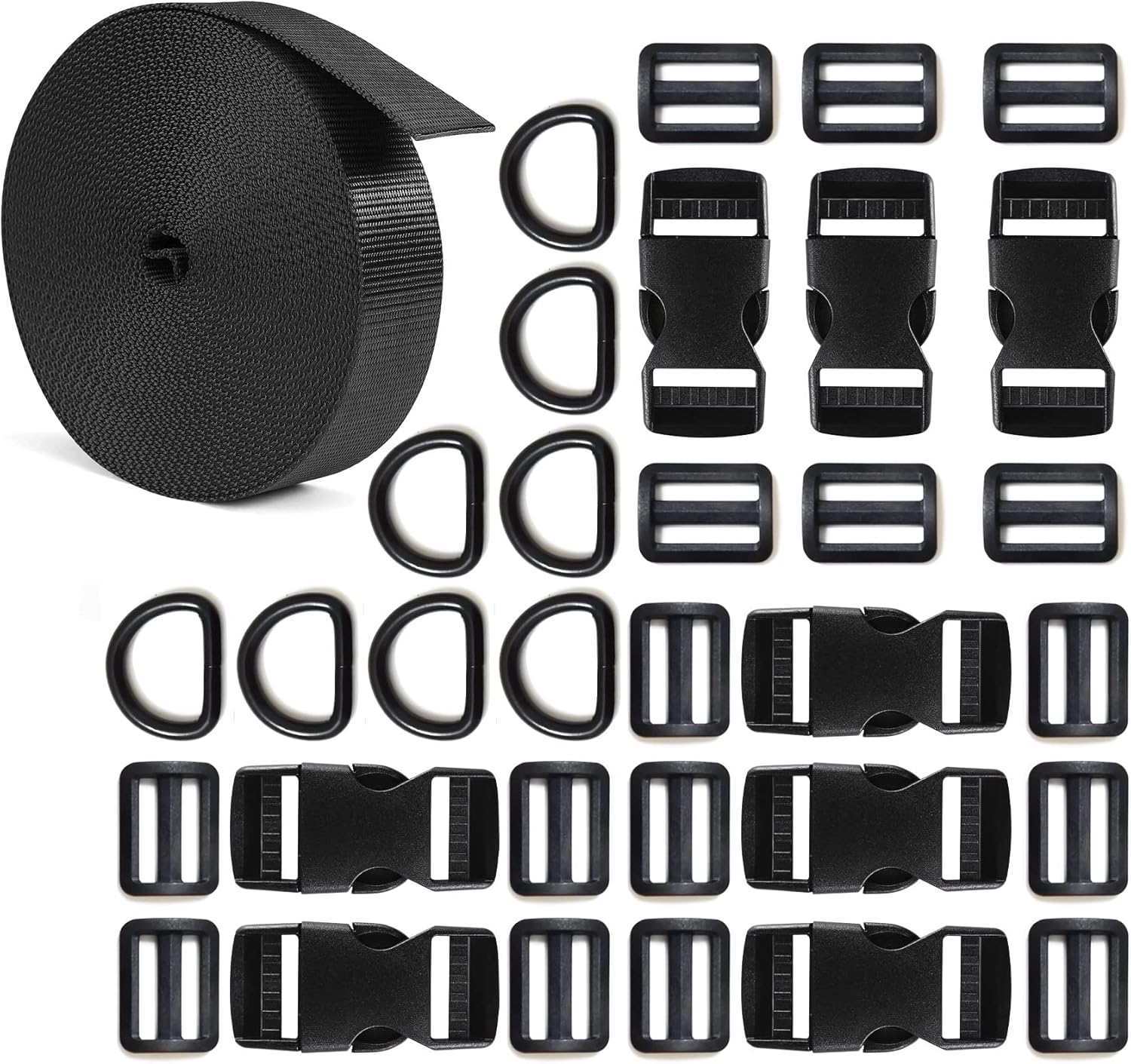 Buckle for 1 inch Strap, 10 Yards Nylon Webbing 1‘’ Wide, 8 Pcs Metal D ...