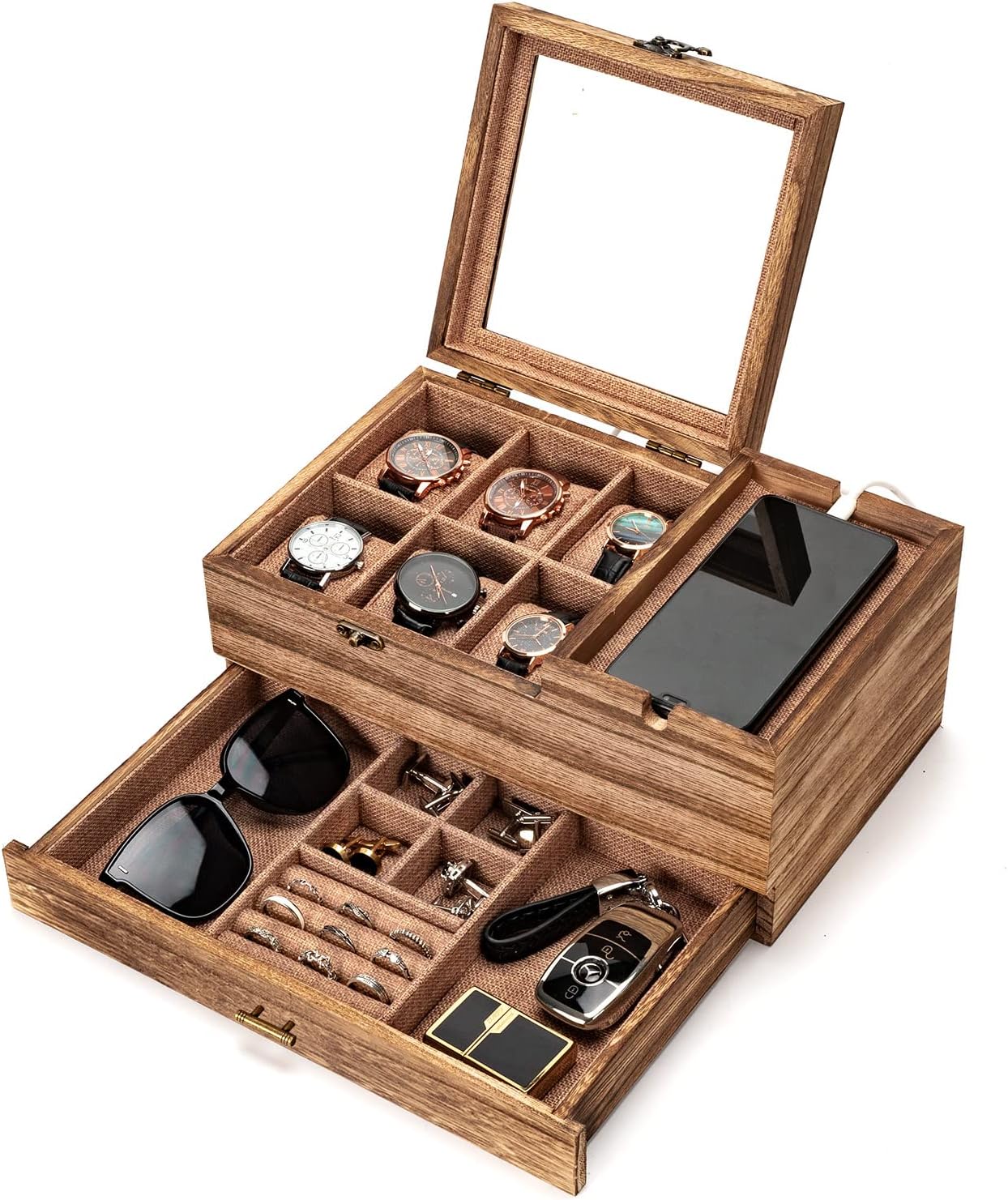 Amazon.com: Pinzoveco Watch Box Organizer for Men, 6 Slot Watch Case ...