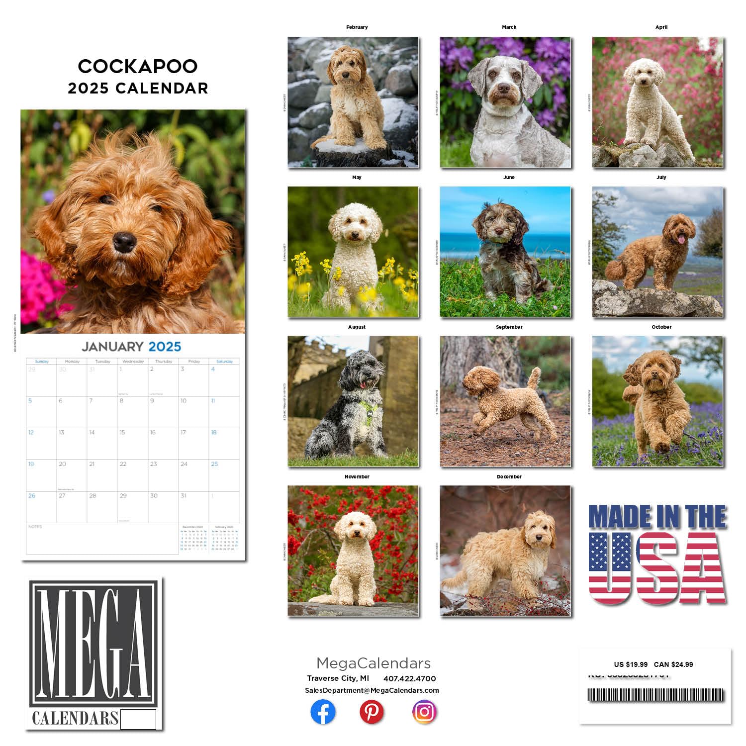 Snapklik.com : 2026 Cockapoo Calendar - Dog Breed Wall Calendar - 12 X 24 Open - Thick No-Bleed ...