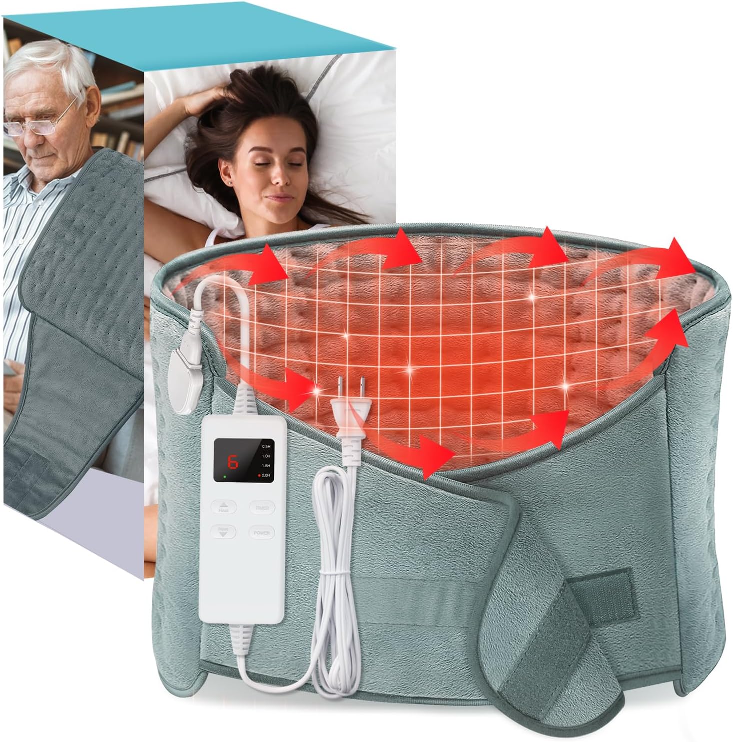 Heating Pad for Back Pain, Electric Heating Pad with 6 Heat Options 4 ...