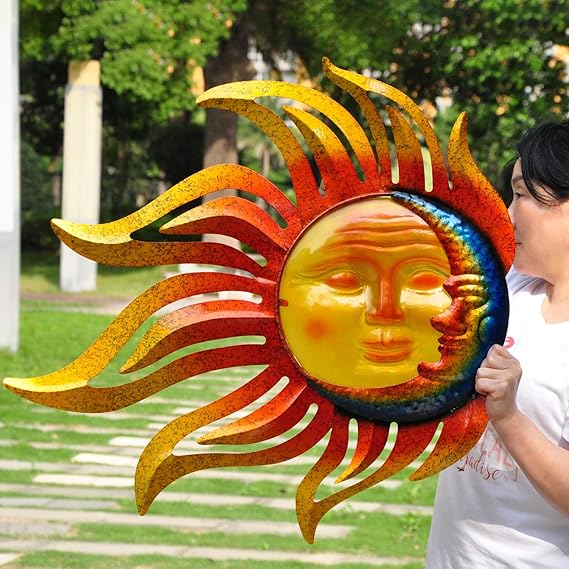 Amazon.com: Tuokiuhn Large Sun Metal Outdoor Wall Art Decor Metal Sun ...
