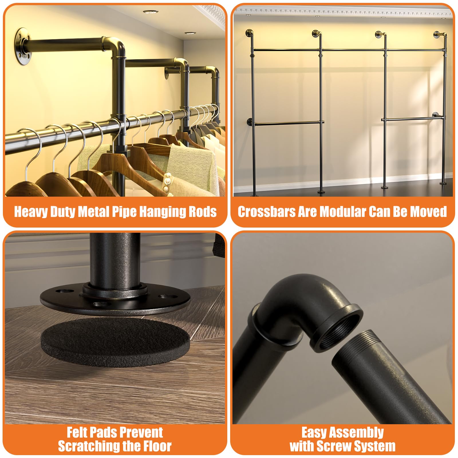 Snapklik.com : Industrial Pipe Clothing Rack, Reversible 9.85FT Clothes ...