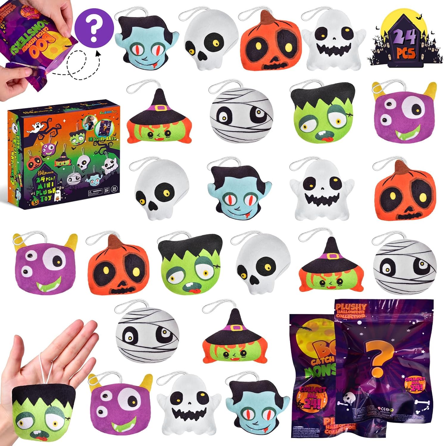 Amazon.com: 24 PCS Halloween Mini Plush Toy in Blind Bags for Halloween ...