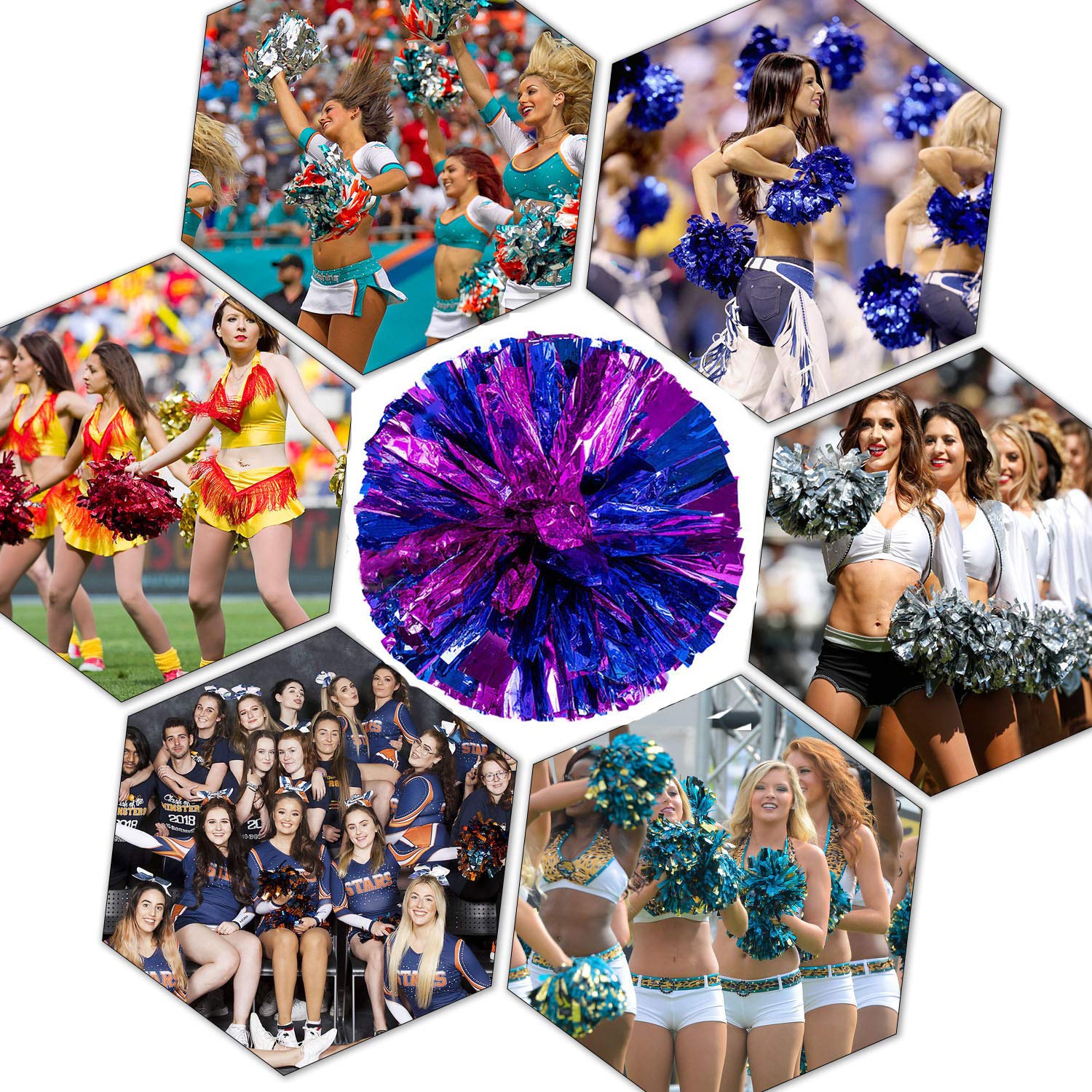 Snapklik.com : Ueerdand Pack Of 4 Cheerleading Pom Poms Foil Plastic ...