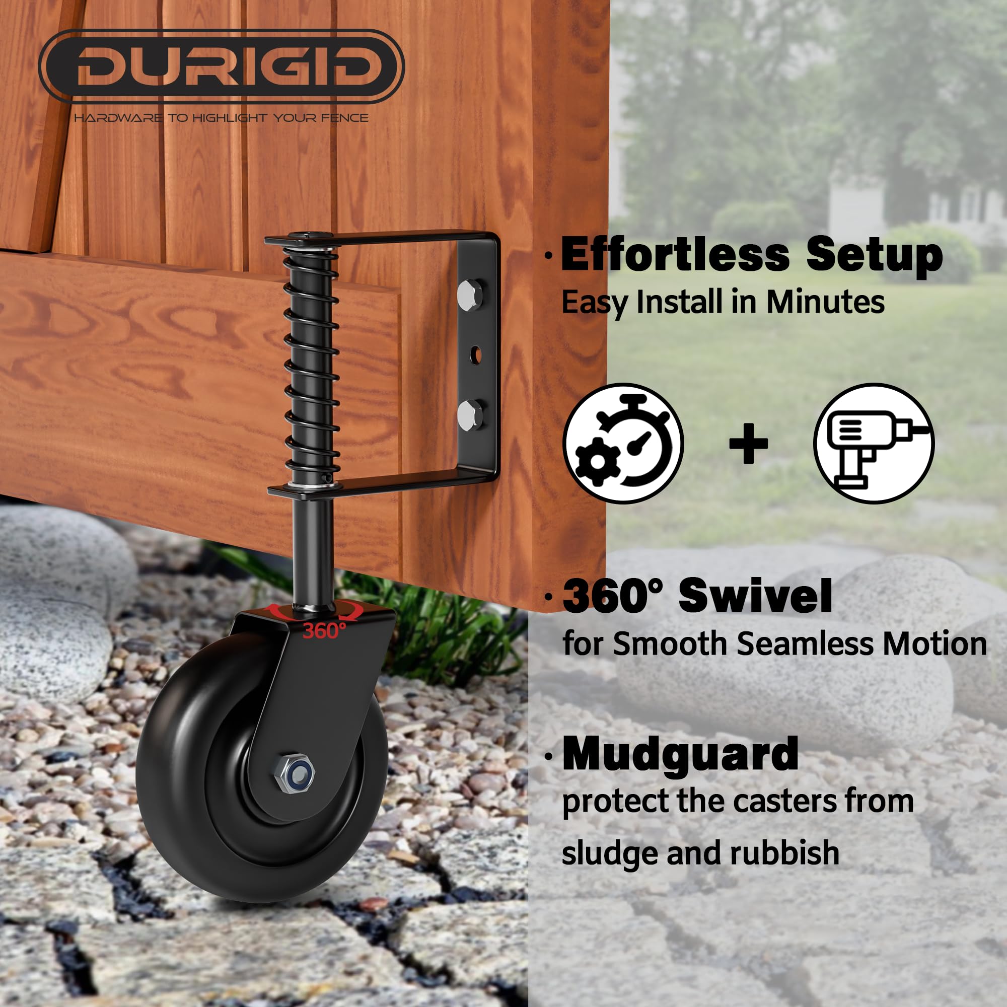 Snapklik.com : DURIGID 43” Spring Loaded Gate Caster Heavy Duty Gate ...