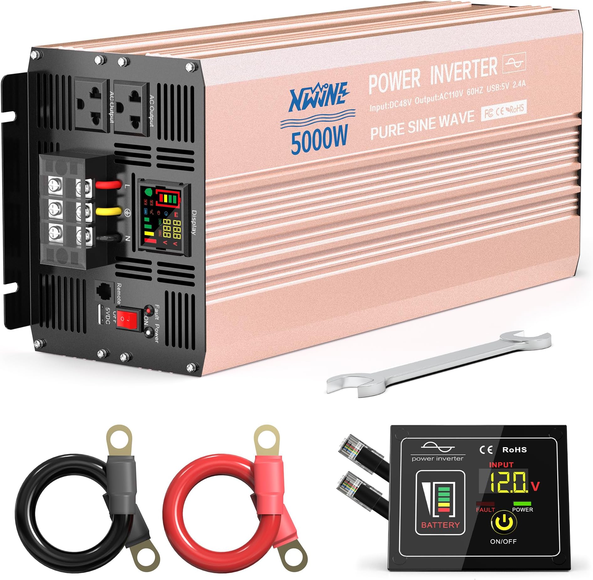 XWJNE 48V 5000W Power Inverter Pure Sine Wave DC to 110V/120V AC 10000 ...