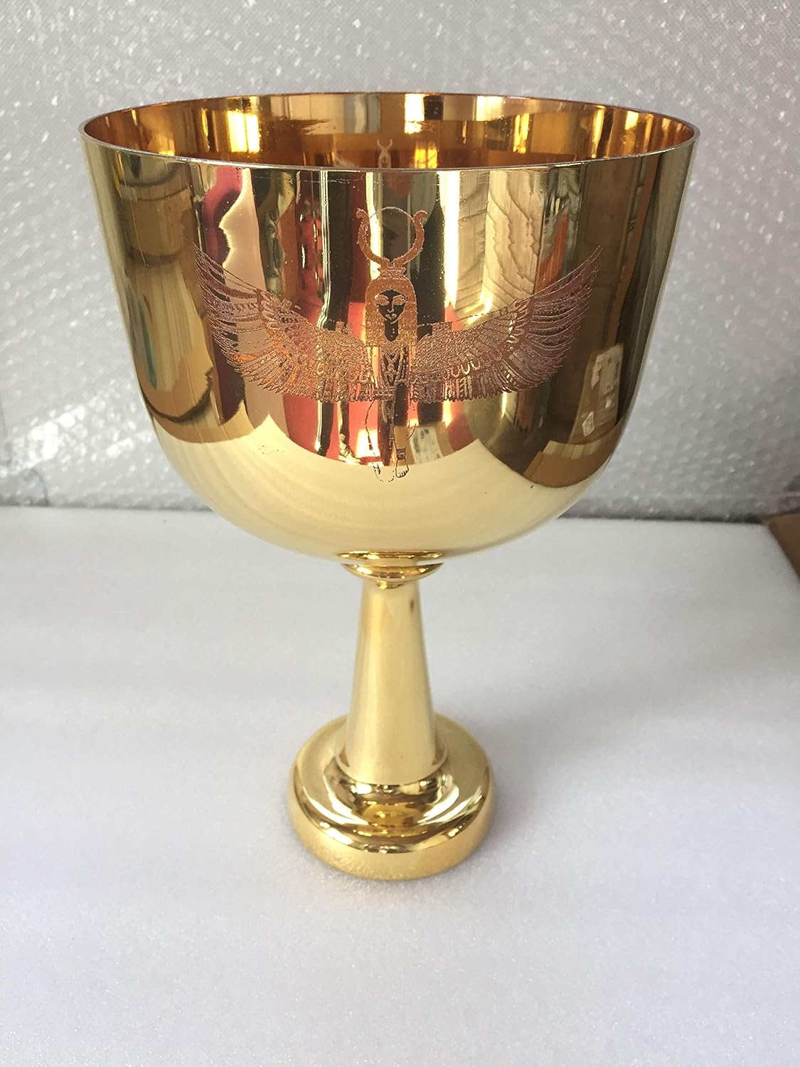 3rd Octave about 7.10" 24K gold Crystal Singing Chalice with Carved ...
