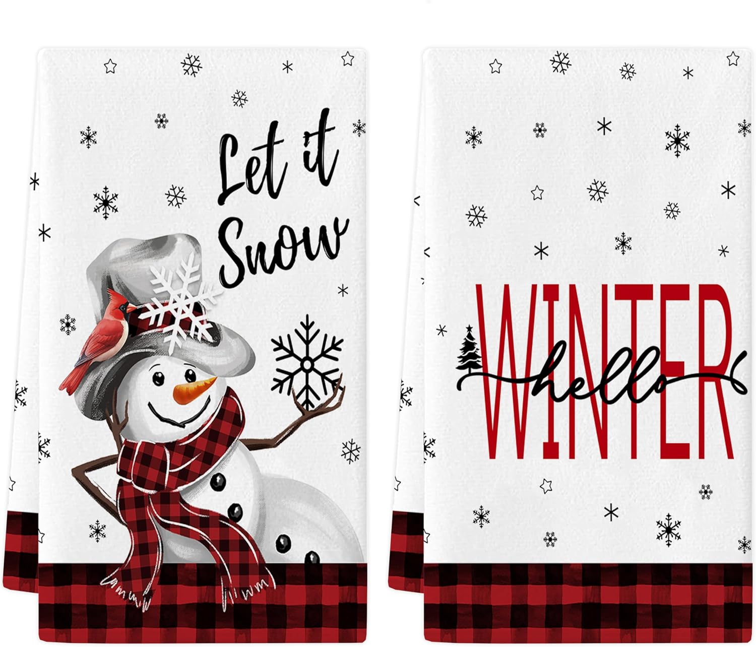 Amazon.com: soheioue Hello Winter Hand Towels Set of 2 Buffalo Plaid ...
