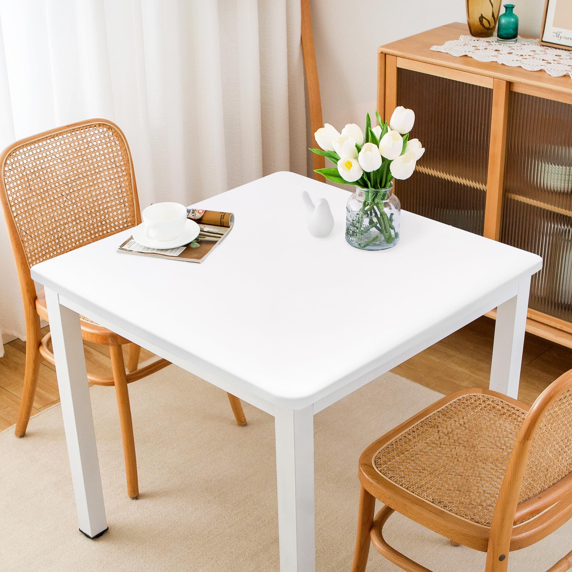 Amazon.com: eeivs White Square Fitted Tablecloth Spandex Stretchable ...