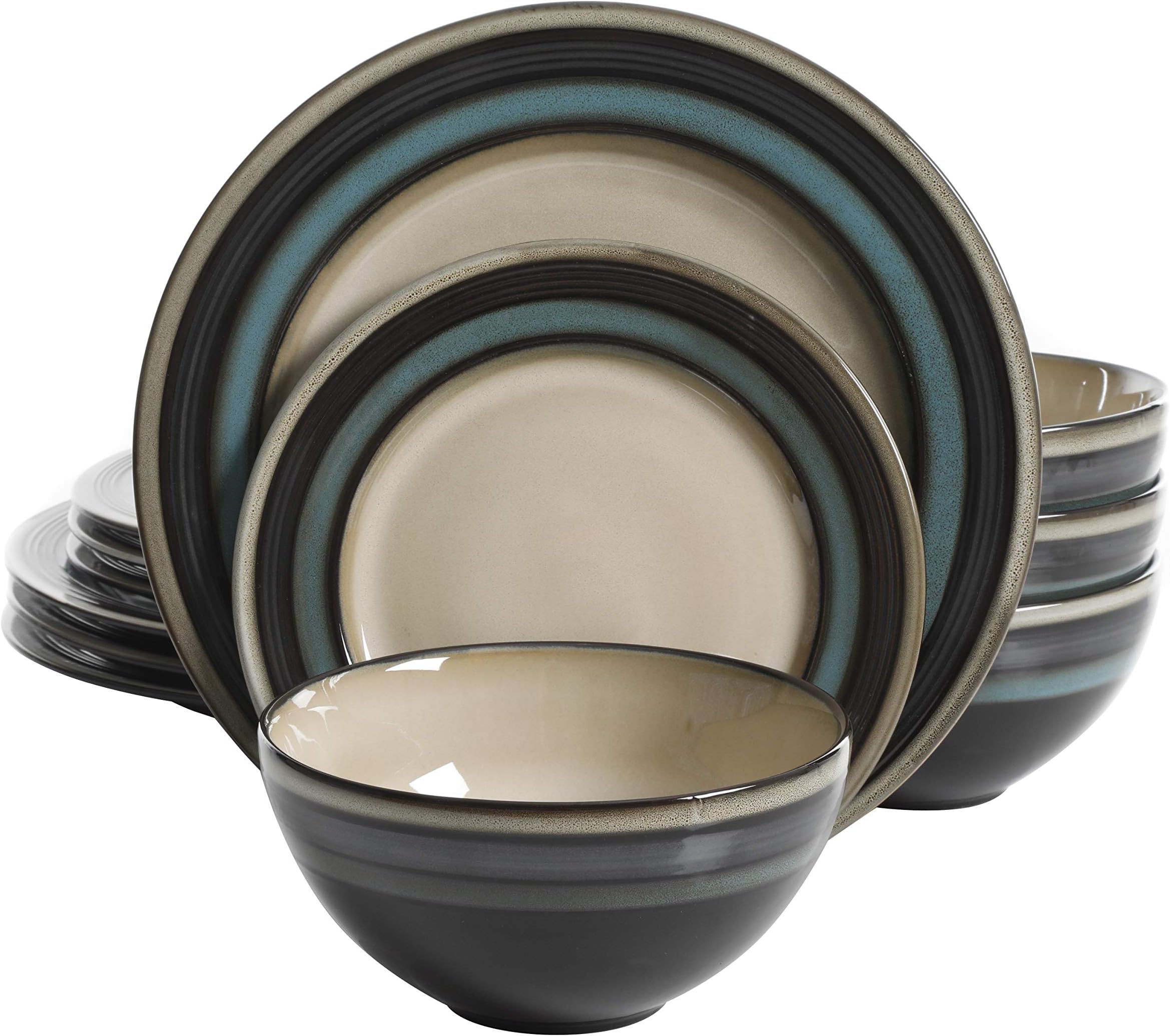 Amazon.com | Gibson Elite 116870.12R Everston Reactive Glaze Dinnerware ...