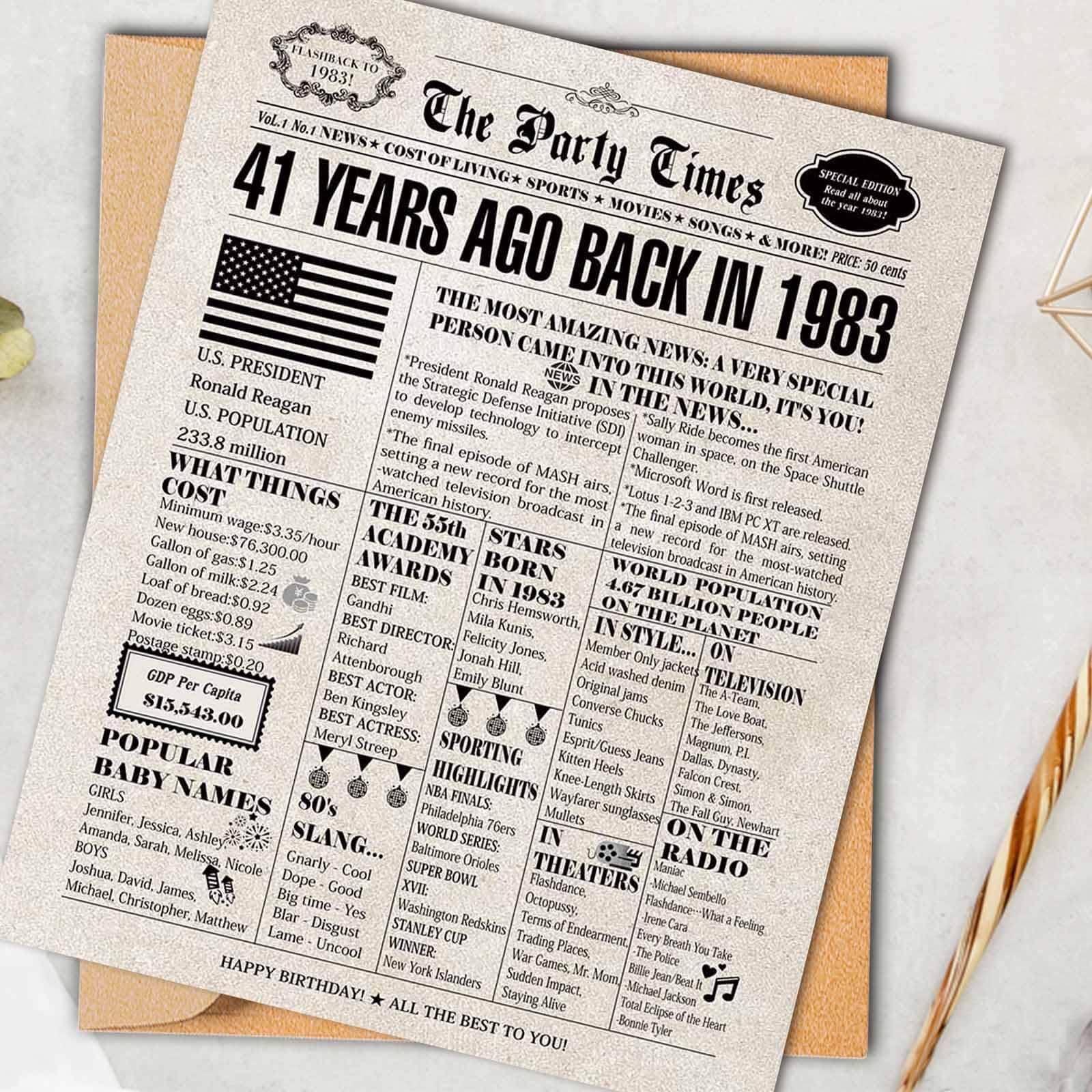 DUGUTUL Vintage 41st Birthday Card, 41 Birthday Decoration, Happy 41st ...