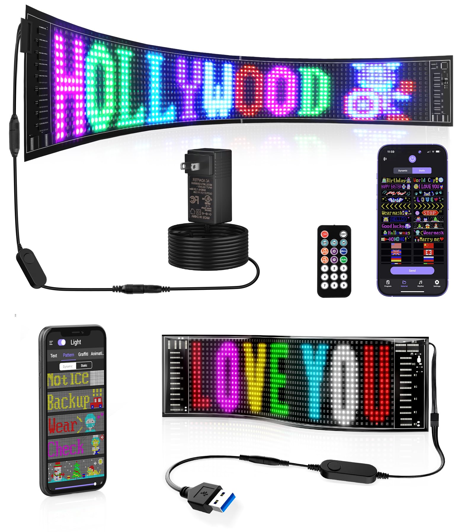 Amazon.com: Rayhome 37''x8'' & 15''x4'' Flexible Programmable LED Sign ...