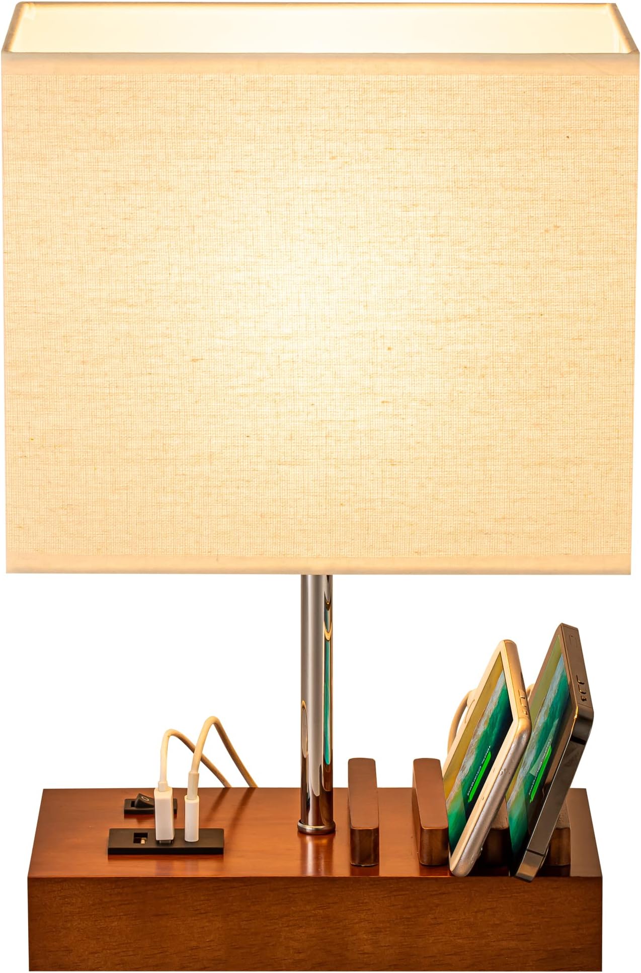 Briever USB Bedside Table Lamp, Desk Lamp with 3 USB Charging Ports and ...