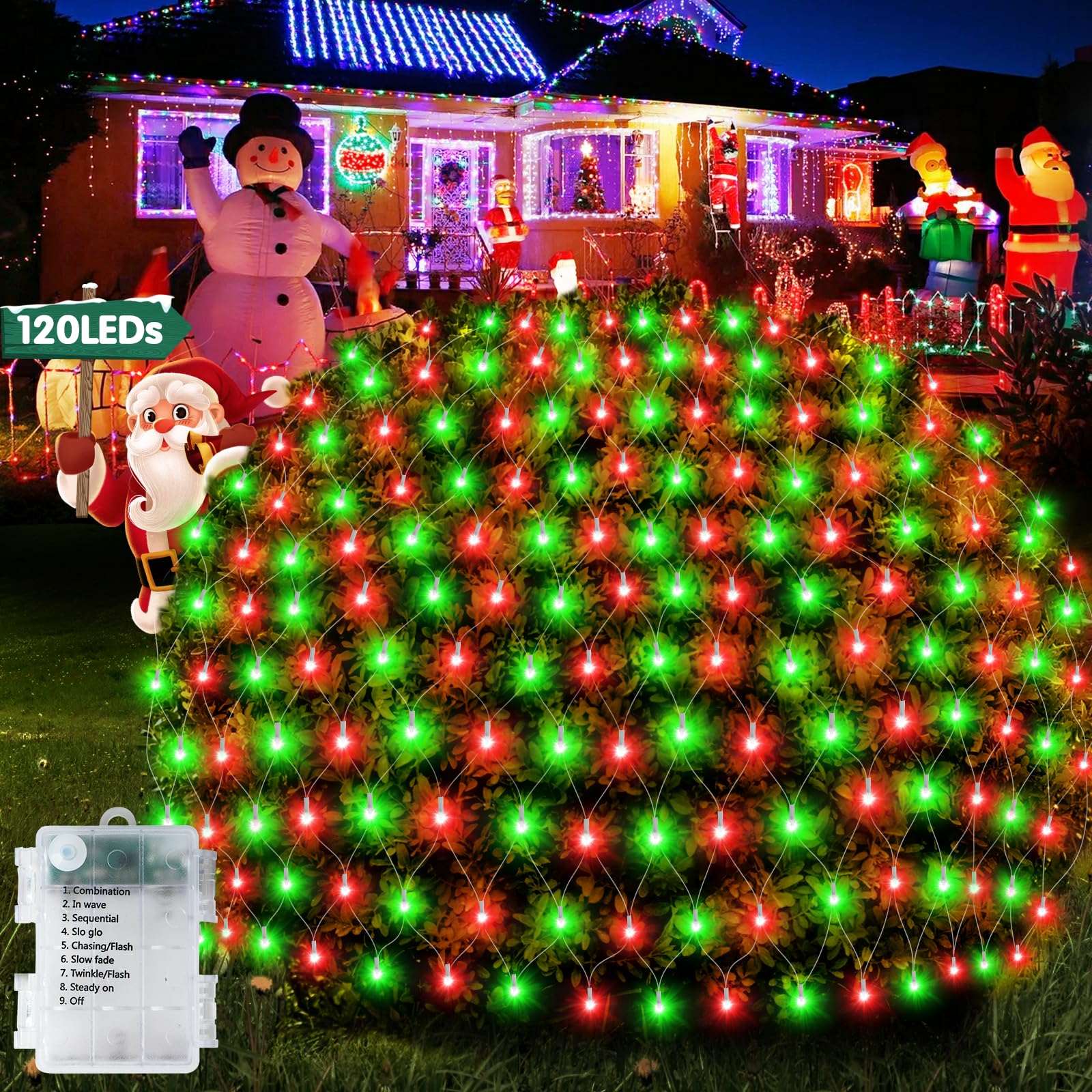 Hezbjiti Christmas Net Lights 120LED Net Lights with Battery Operated ...