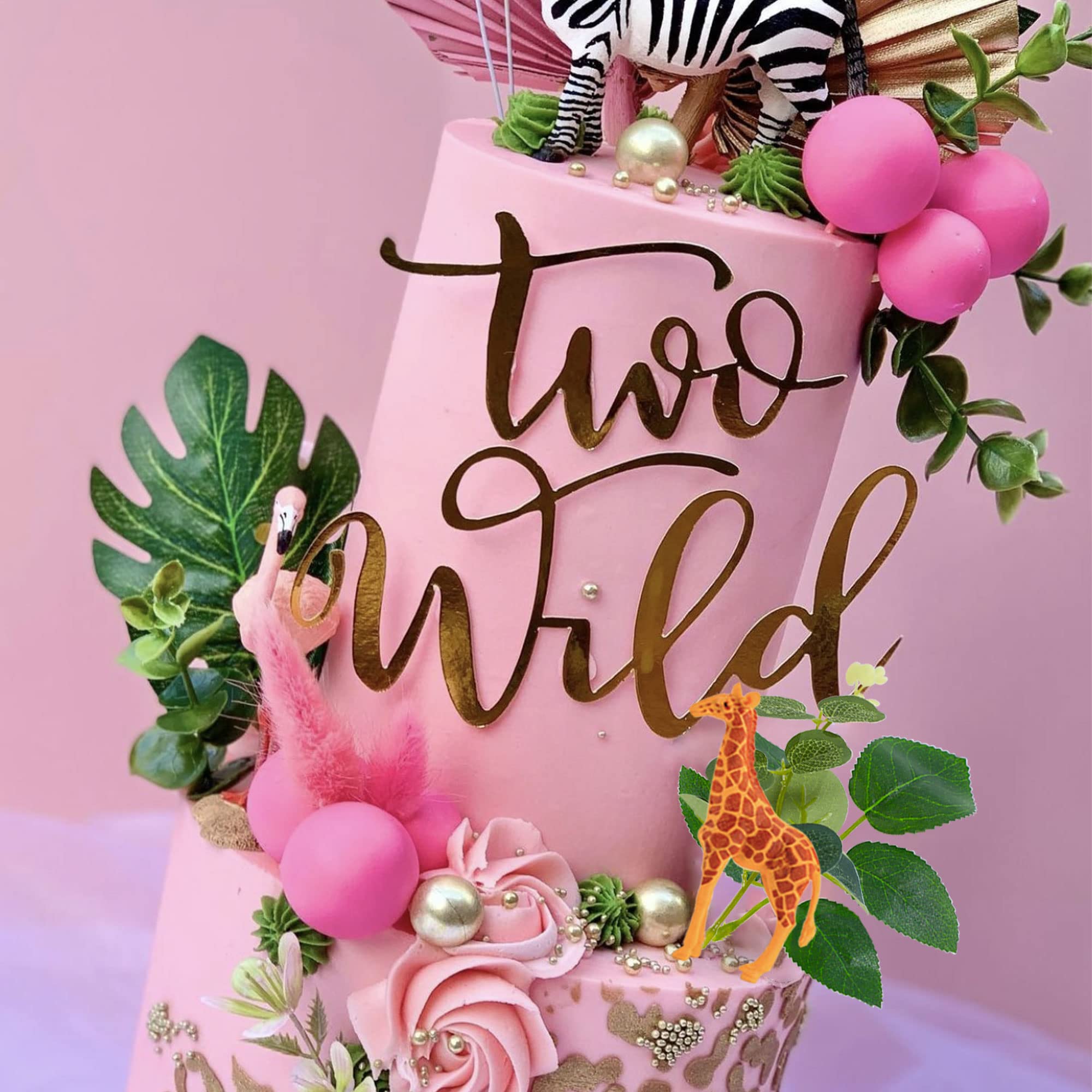 Snapklik.com : Pink Jungle Animals Cake Decoration Pink Wild One Party ...