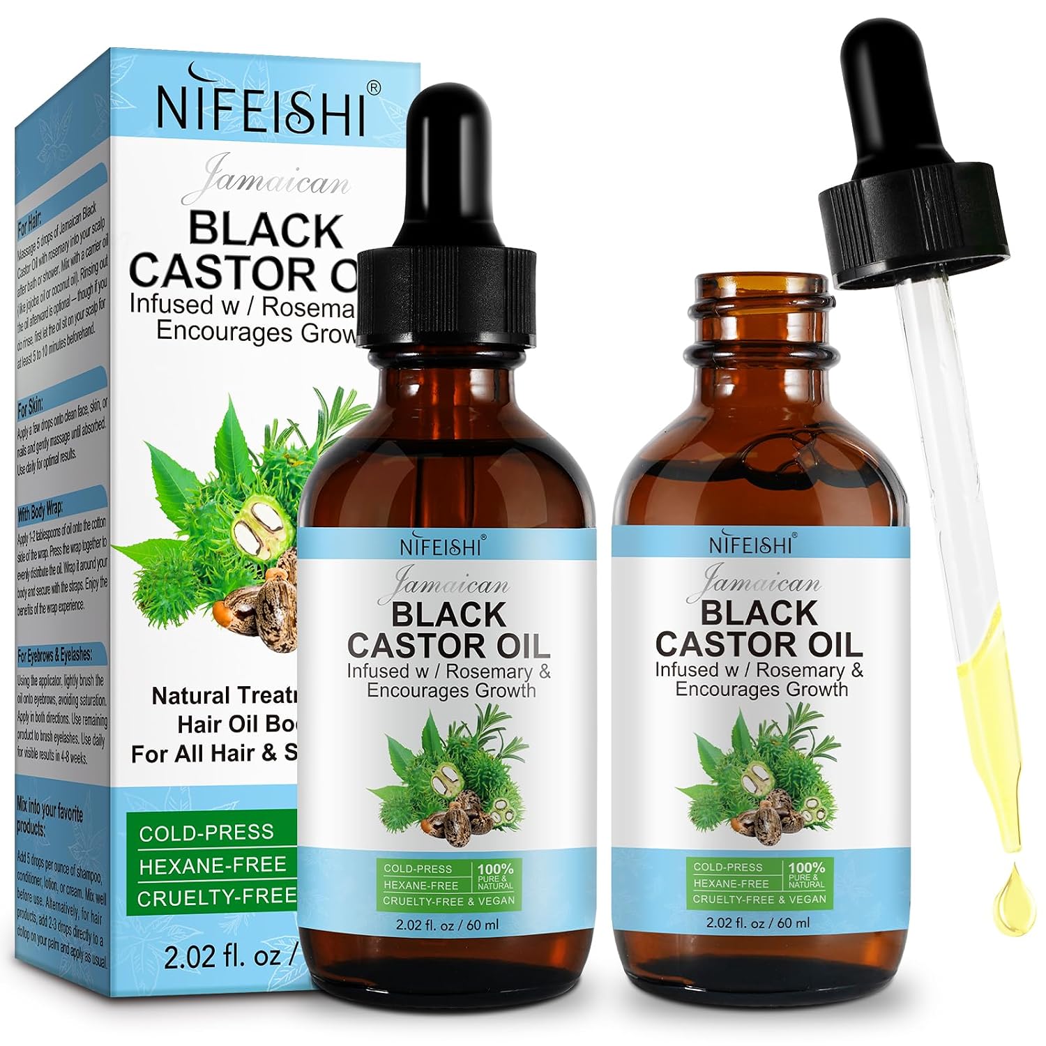 Amazon.com : NIFEISHI Organic Castor Oil, 2pcs Pure Natural Jamaican ...