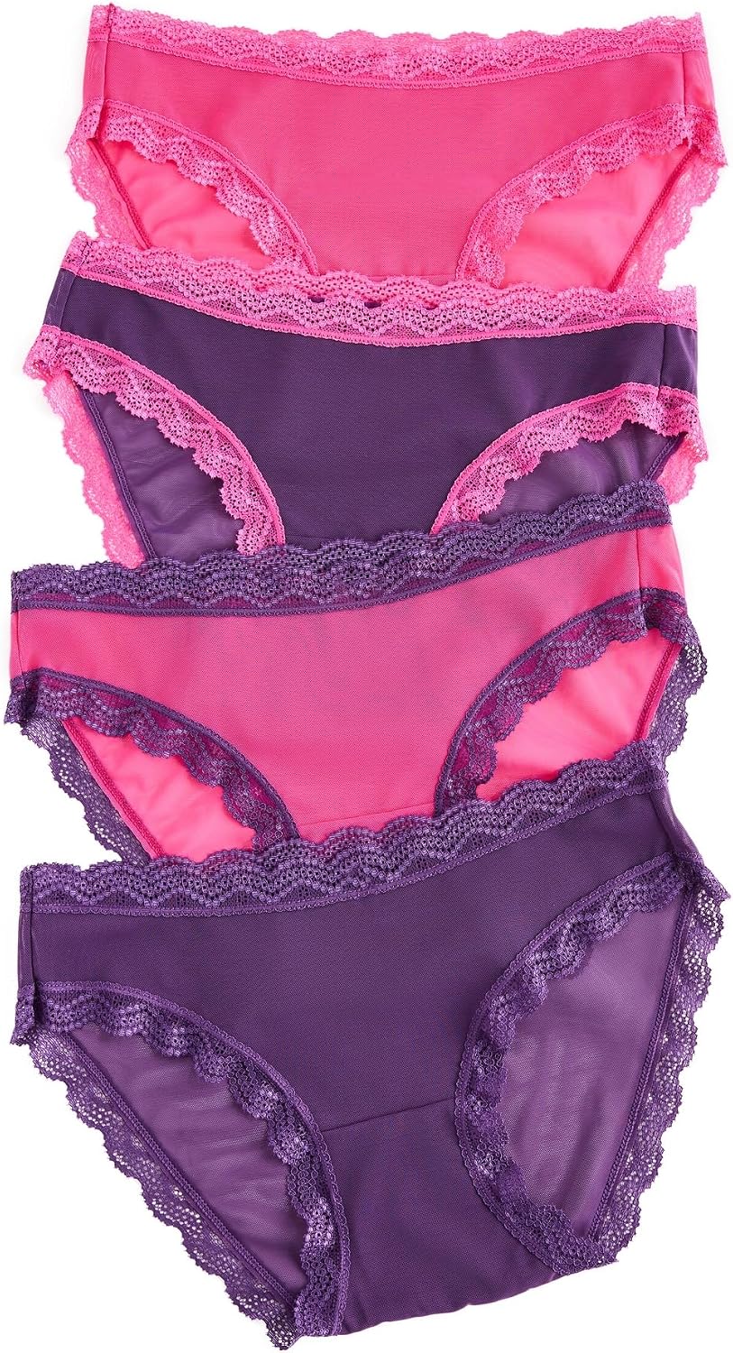 Stripe & Stare Women's Mesh Original Knickers Four Pack, Raspberry, 2X ...