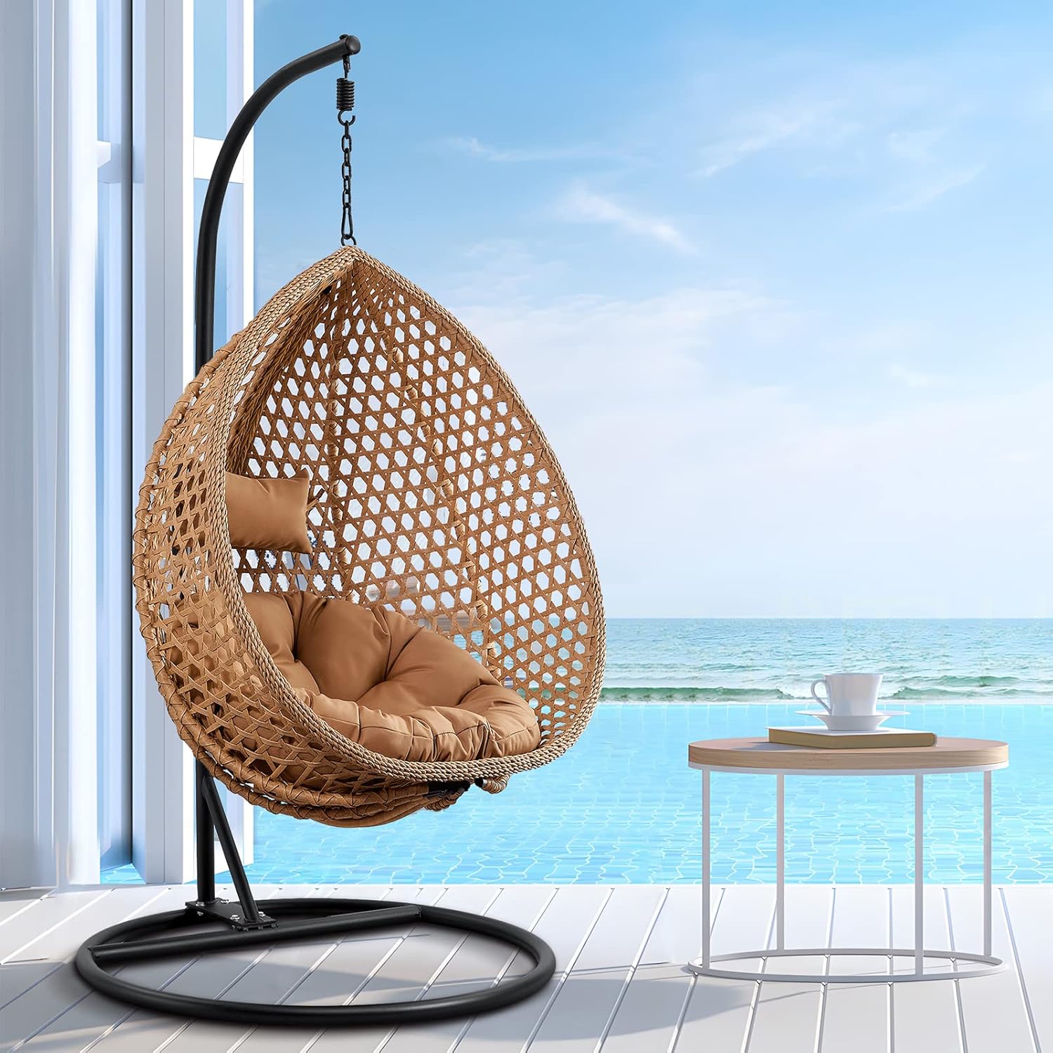 Amazon.com : Hanging Egg Swing Chair with Stand, Rattan Wicker Hanging ...
