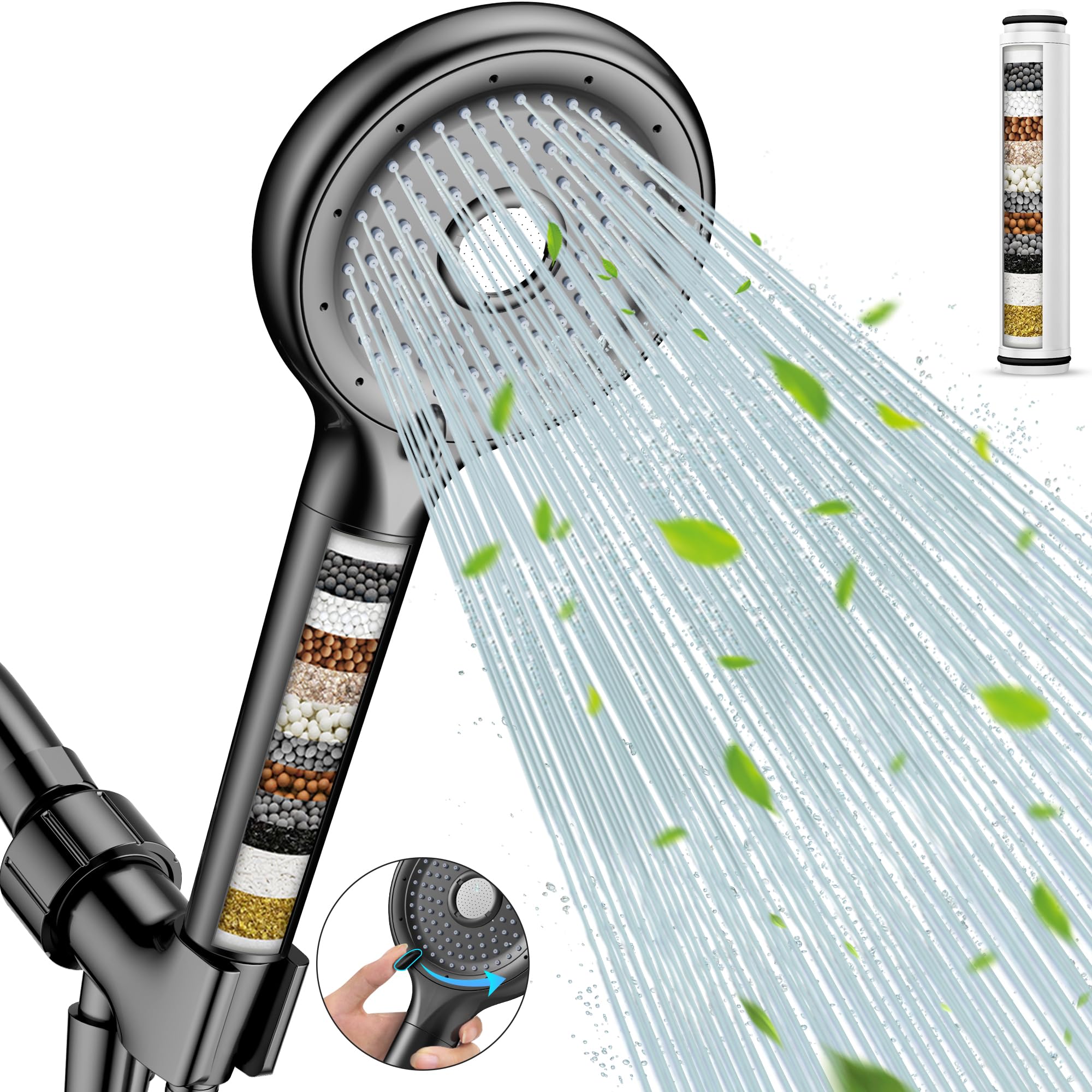 FEELSO Filtered Shower Head with Handheld, High Pressure 6 Spray Mode ...