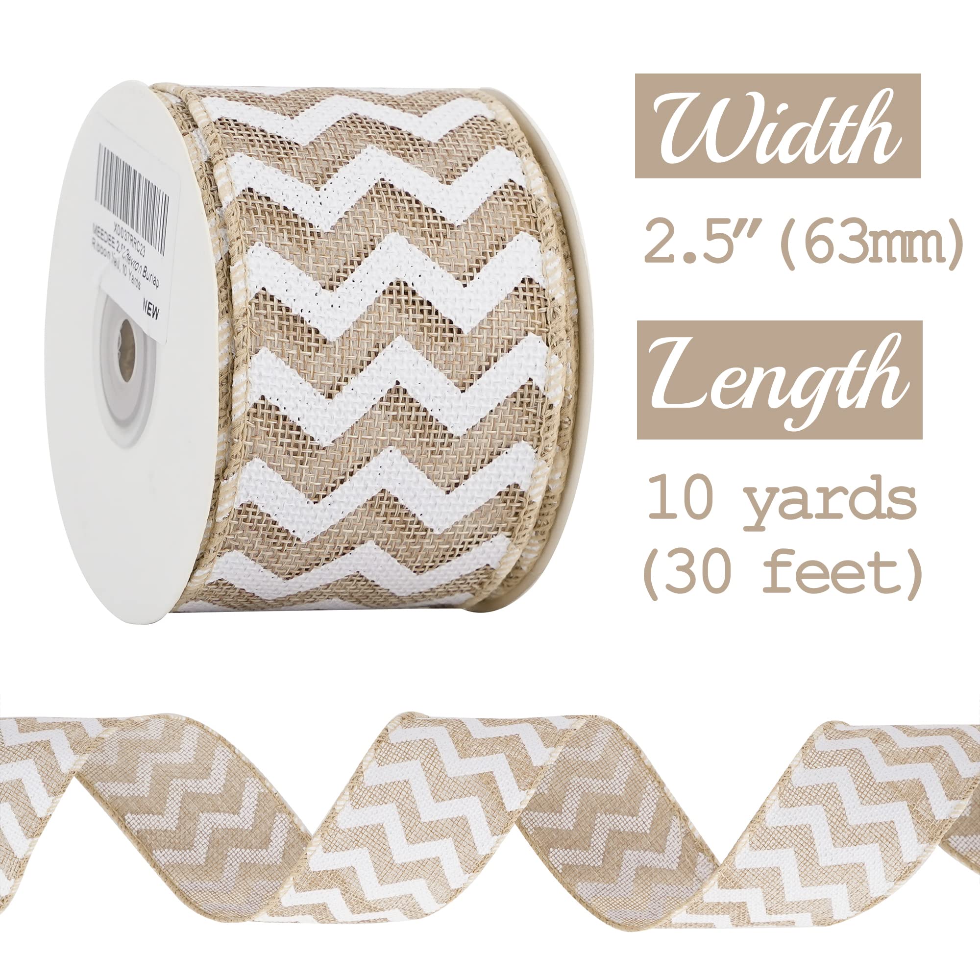 Chevron Burlap Wired Ribbon 2.5 X 10Y Black And Tan Chevron Ribbon