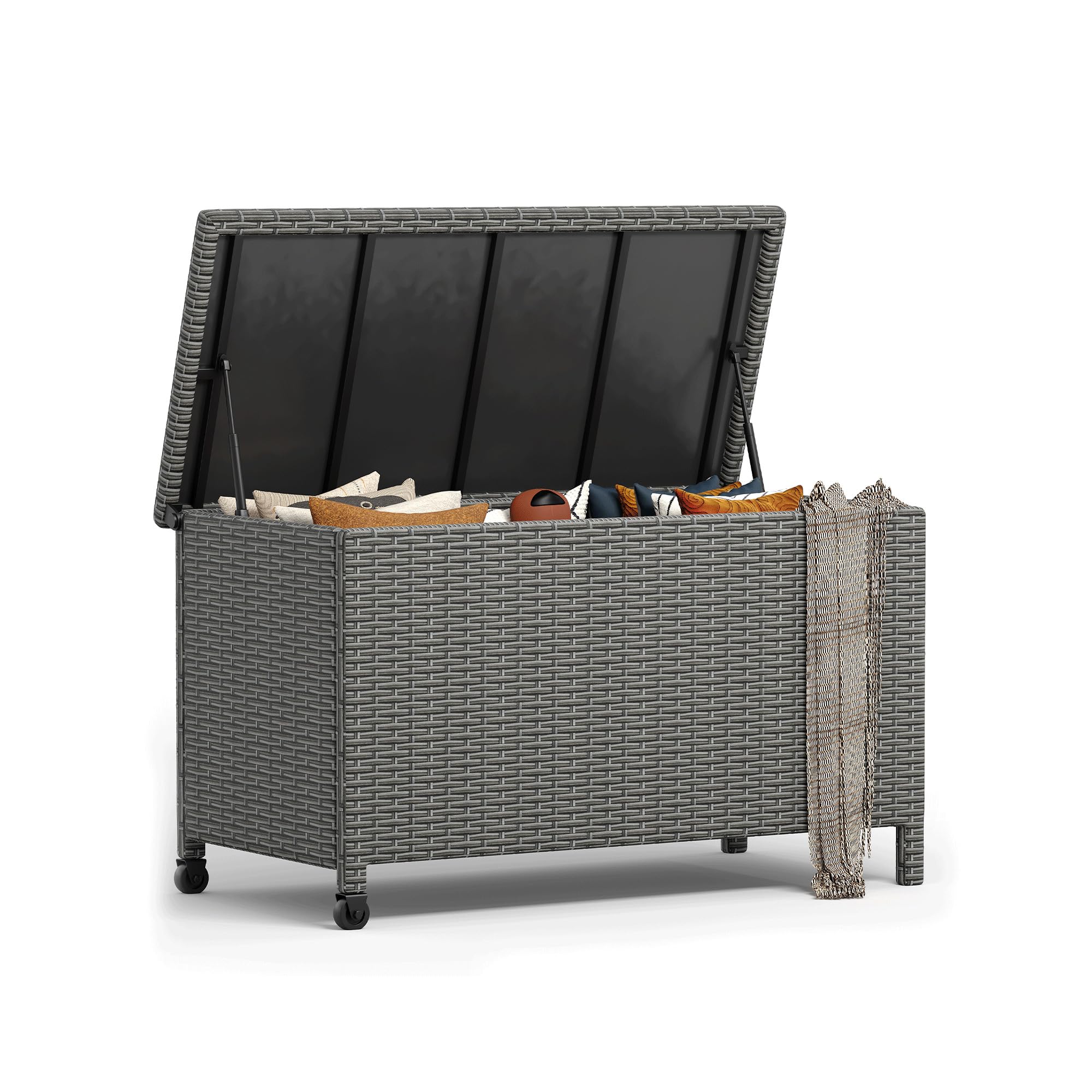 Snapklik.com : IDEALHOUSE 150 Gallon Rattan Deck Box, Outdoor Storage Box