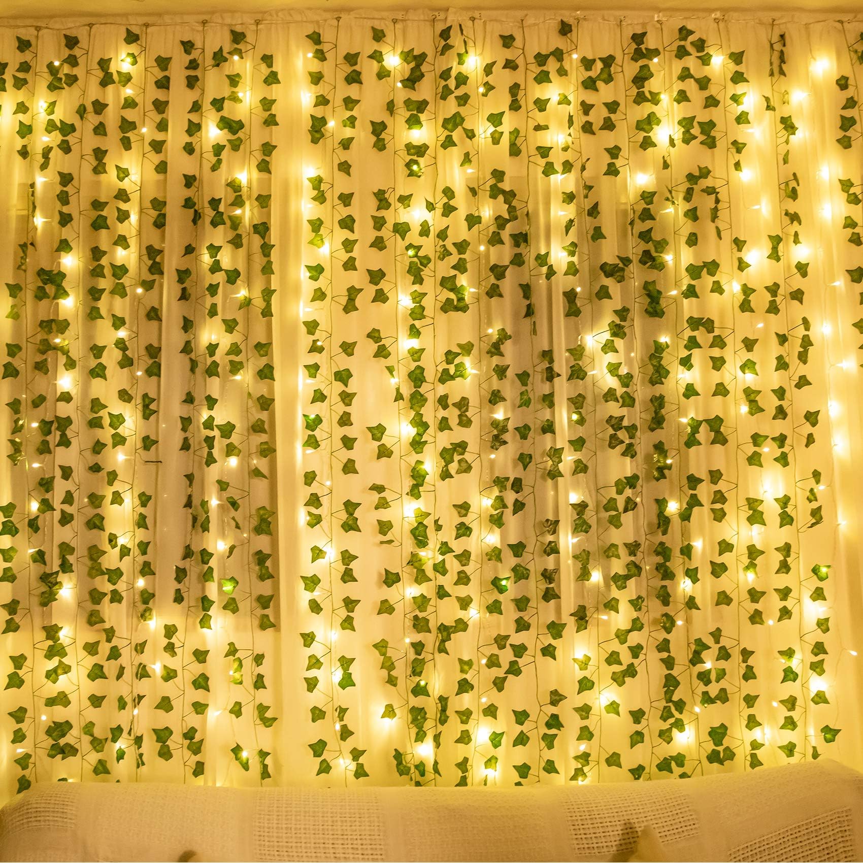 Amazon.com: HO2NLE 12 Pack Fake Vines Curtain String Light 240 LED 8 ...
