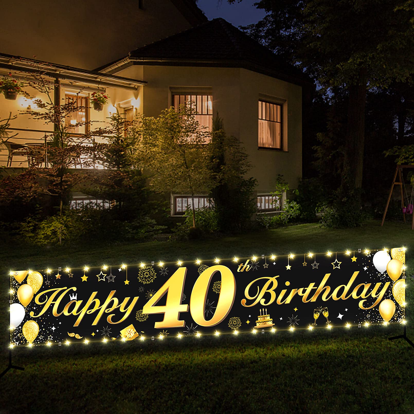 Buy DUAIAI Happy 40th Birthday Banner for Men Women,Durable Black and ...