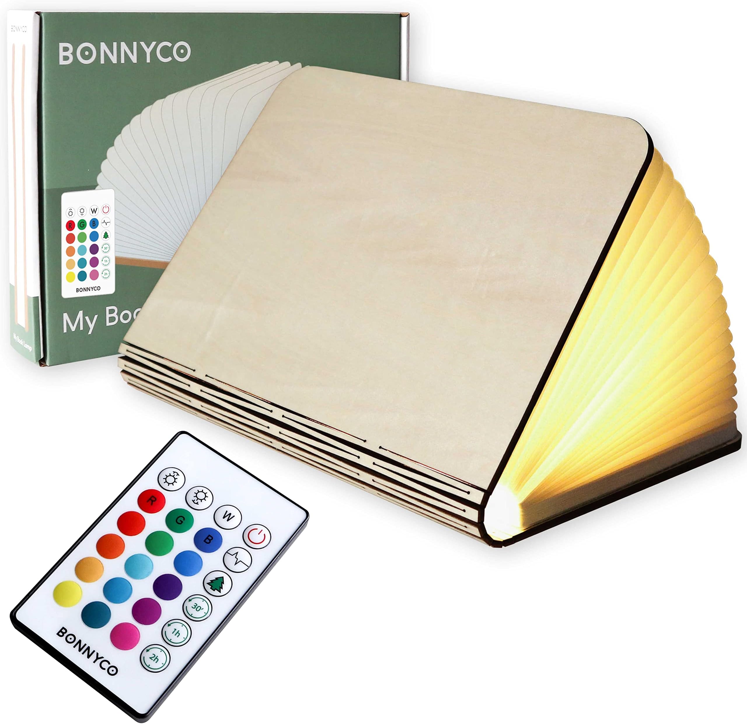 BONNYCO Led Book Light Wooden Folding Lamp with Remote Control, 16 ...