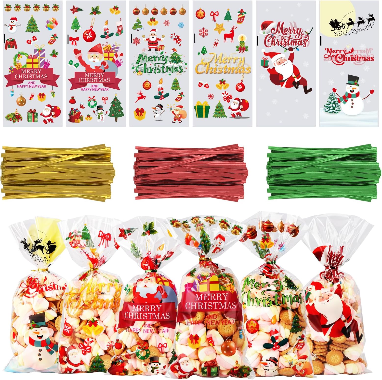 Amazon.com: OWill 120 Pcs Christmas Treat Bags,Christmas Candy Bags ...