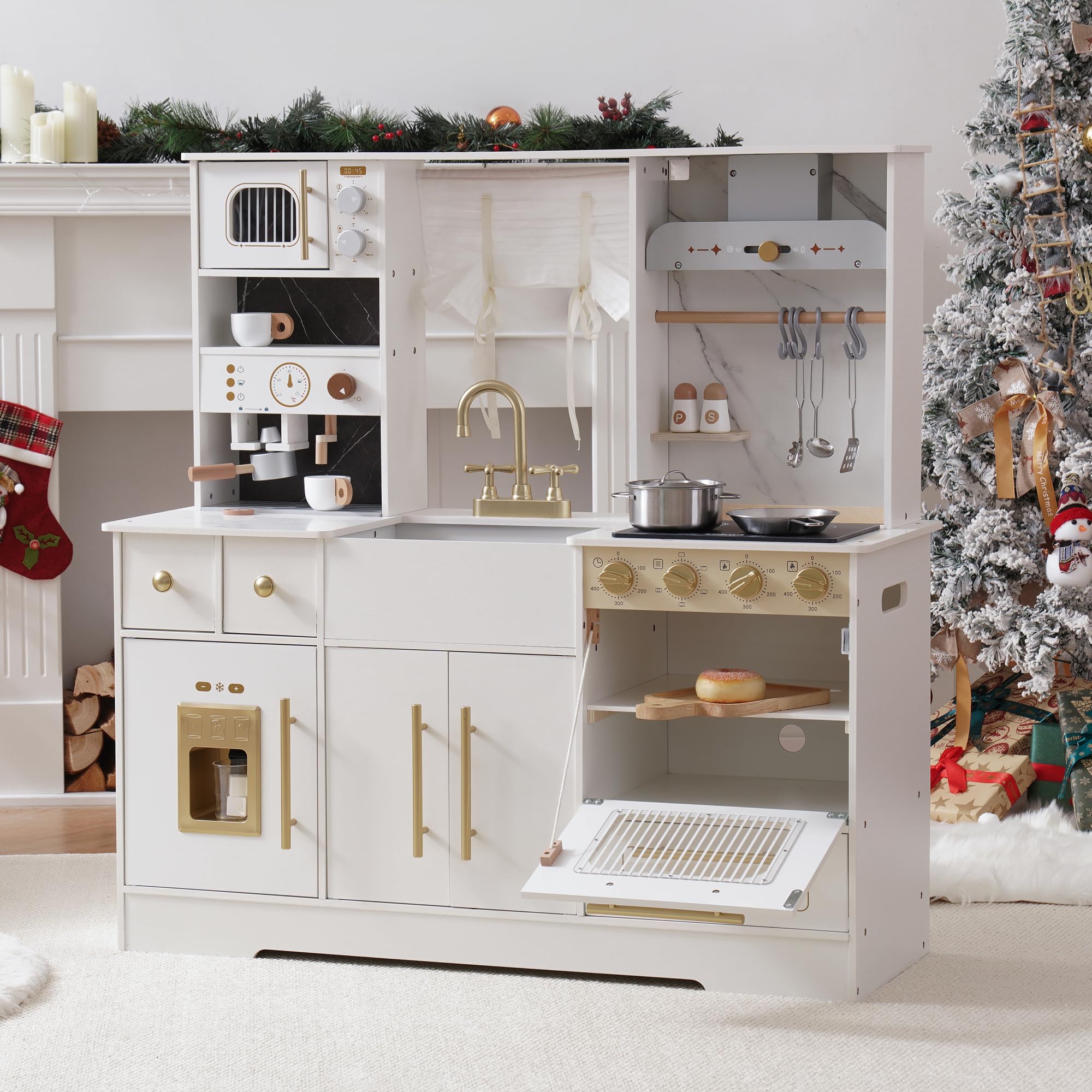 Amazon.com: ROBOTIME Wooden Play Kitchen for Toddlers and Kids, Toy ...