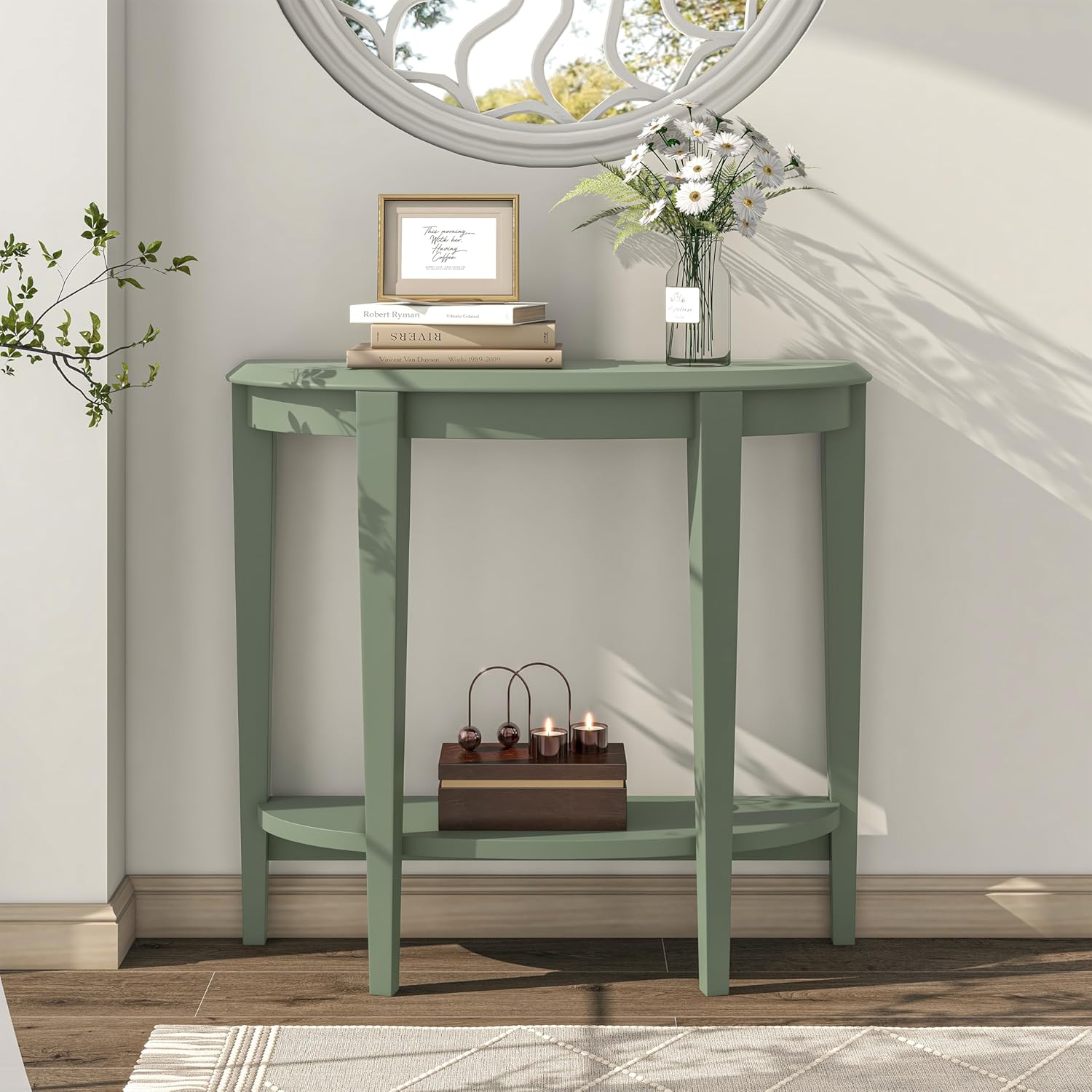 Payne Modern Half Moon Accent Console Table with Storage Shelf ...