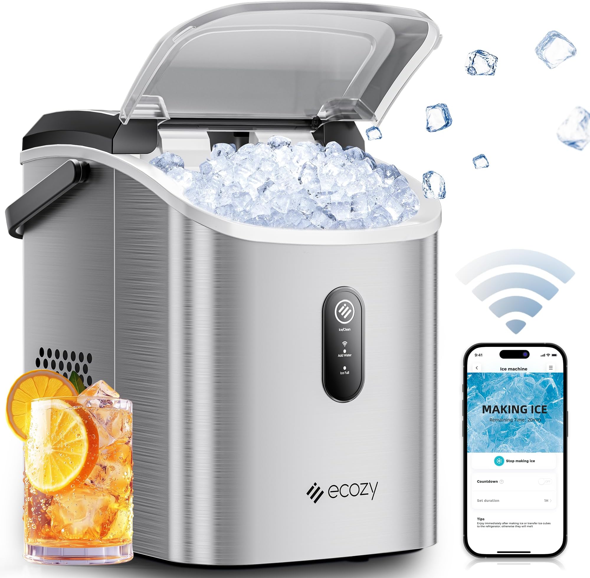 Amazon.com: ecozy Smart Nugget Ice Maker Countertop, Portable Pebble ...