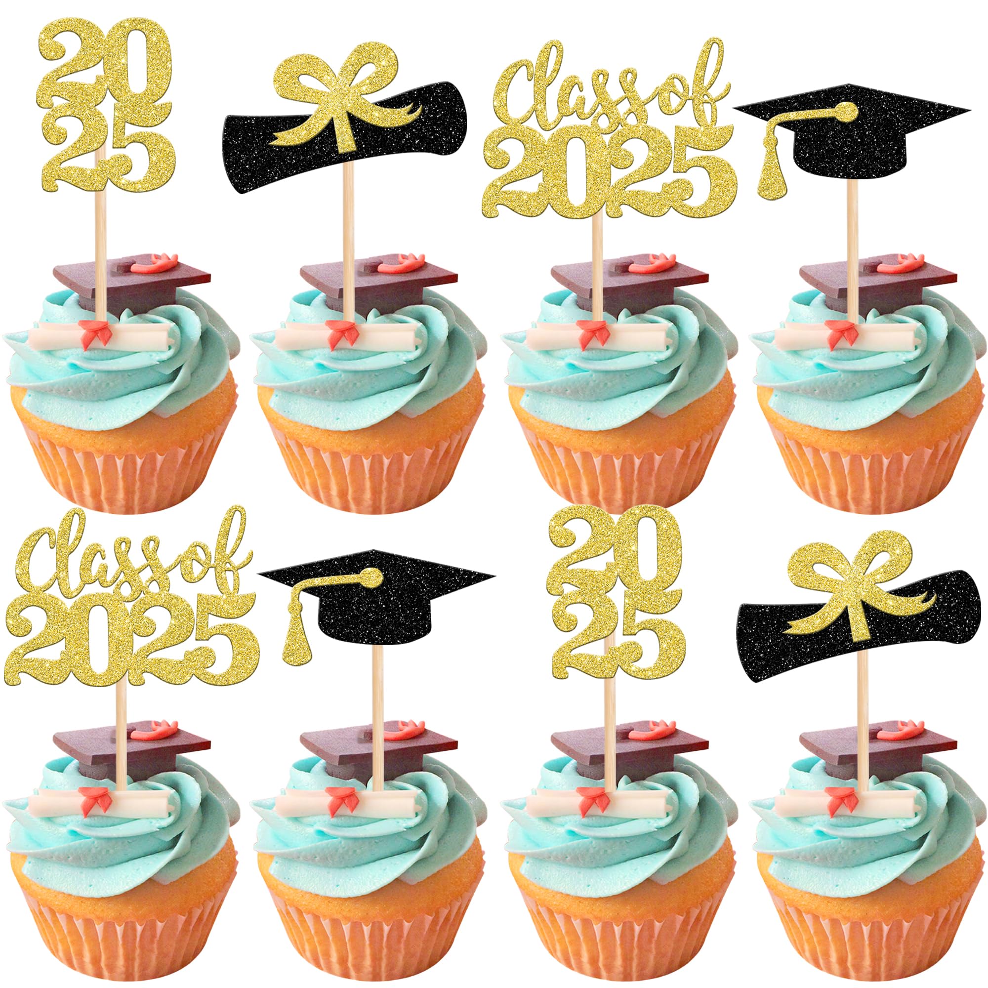 Snapklik.com : 36 PCS 2025 Graduation Theme Cupcake Toppers Glitter ...