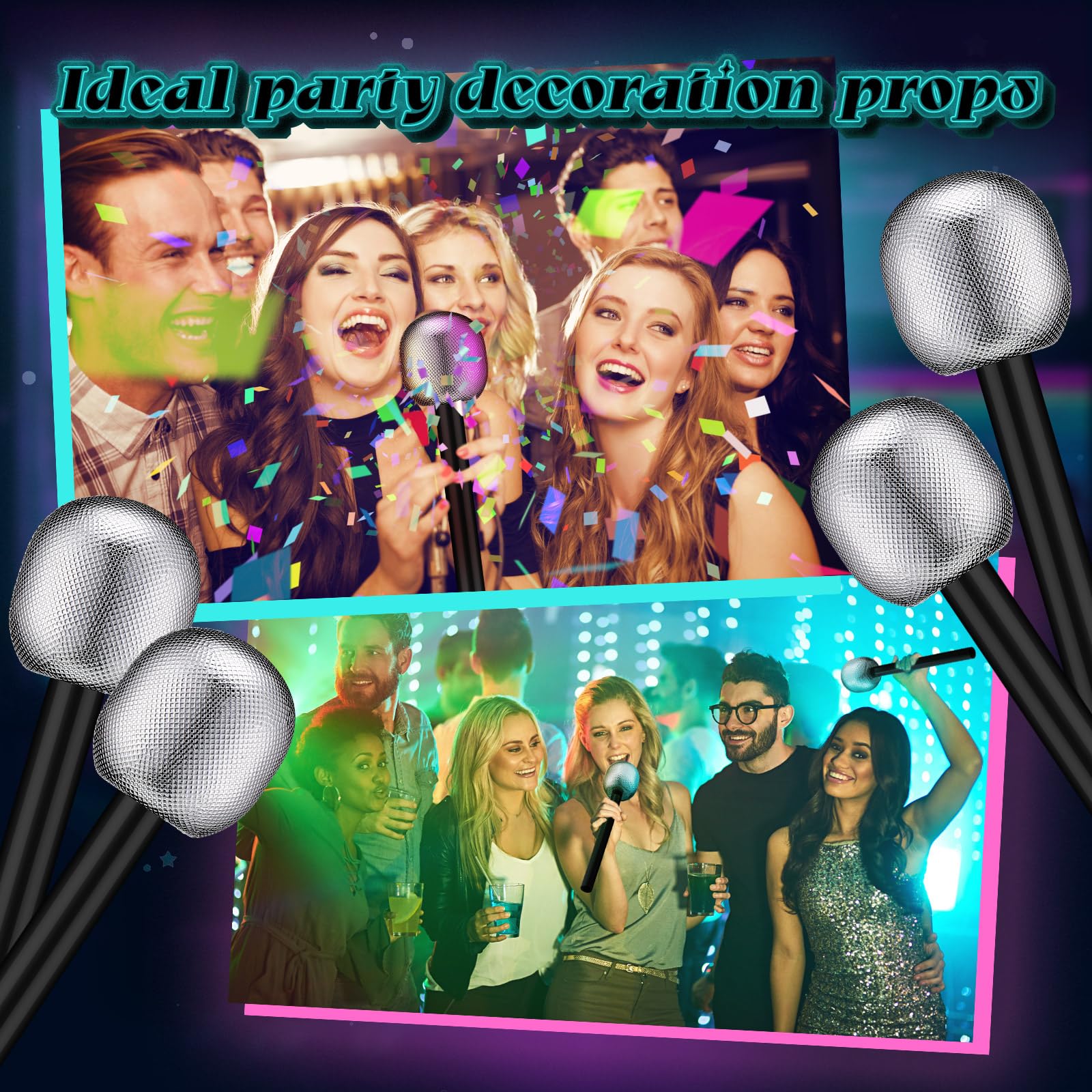 Snapklik.com : 12 Pcs Fake Microphone Prop Plastic Glitter Mic Prop ...