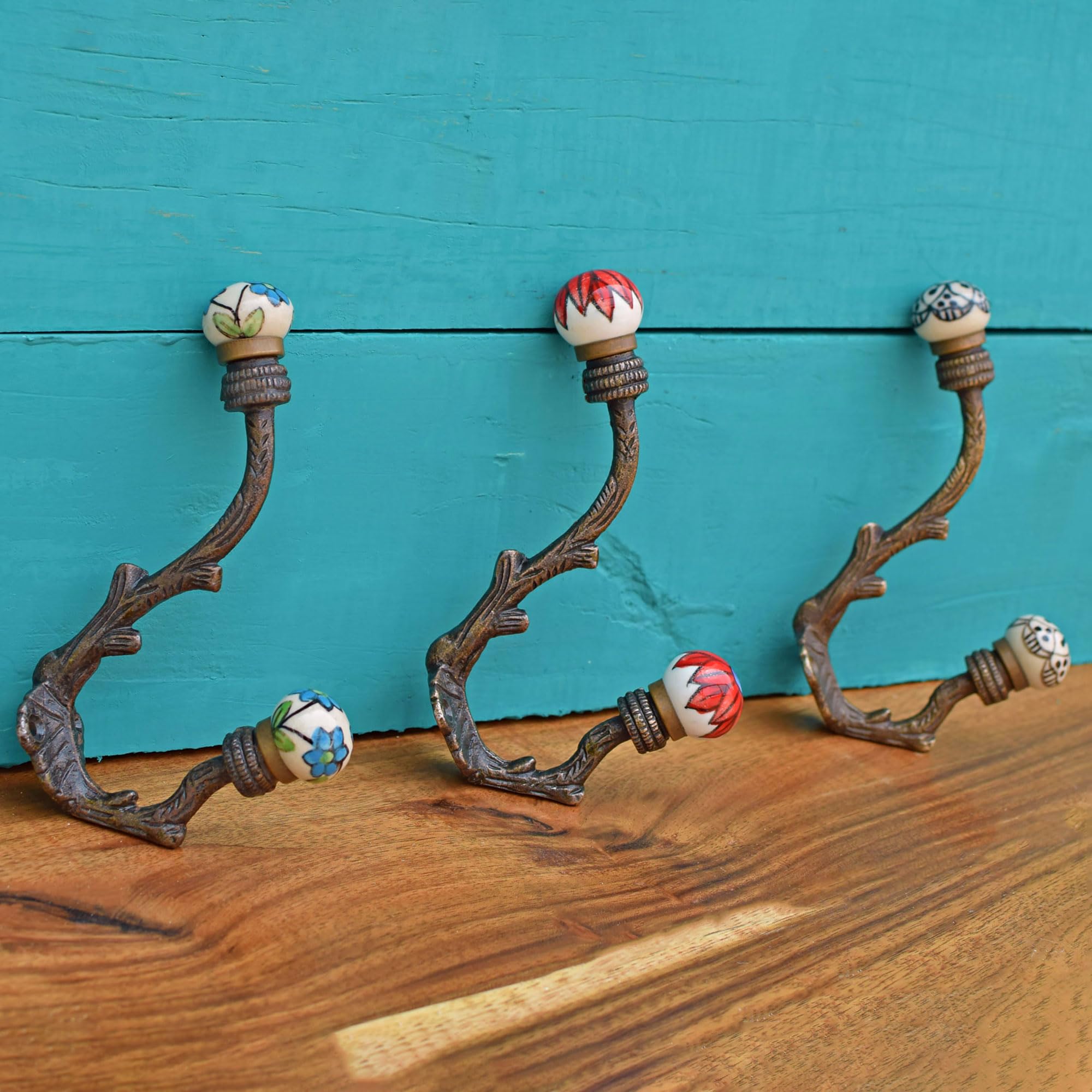 Amazon.com: BROOK AND BIRCH Wall Mounted Ceramic Coat Hooks Iron Double ...