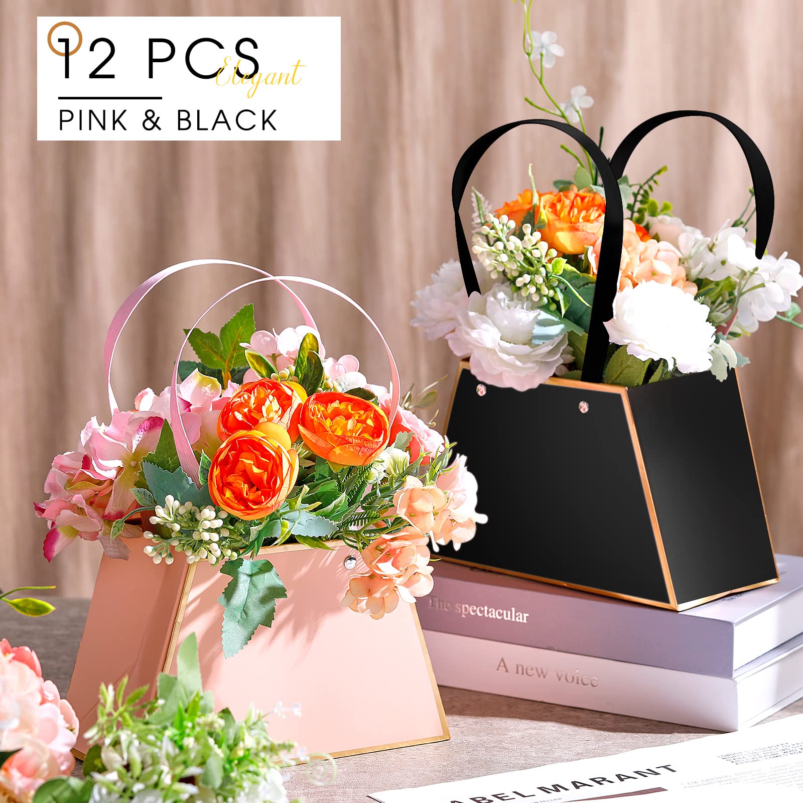 Fuutreo 12 Pcs Mother's Day Flower Gift Bags for Bouquets Portable ...