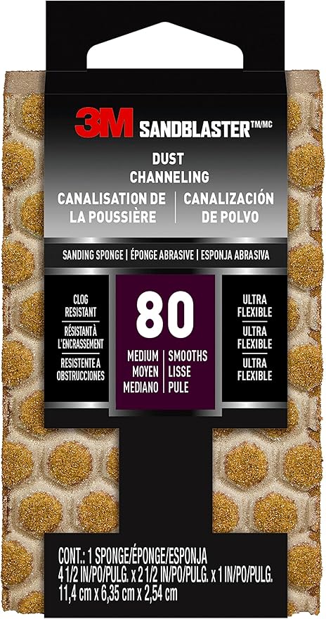 3M SandBlaster Ultra Flexible Sanding Sponge, 80 Grit, 4.5" x 2.5" x 1 ...