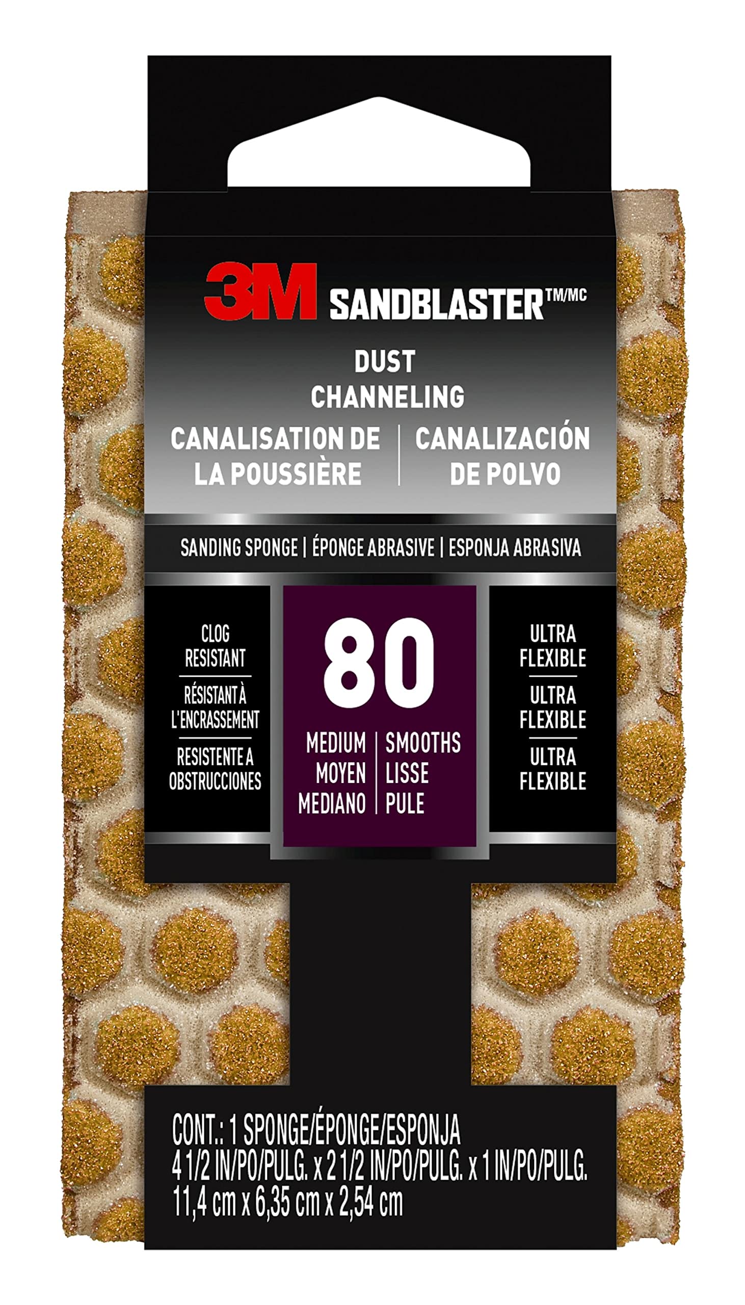 3M SandBlaster Ultra Flexible Sanding Sponge, 80 Grit, 4.5" x 2.5" x 1 ...