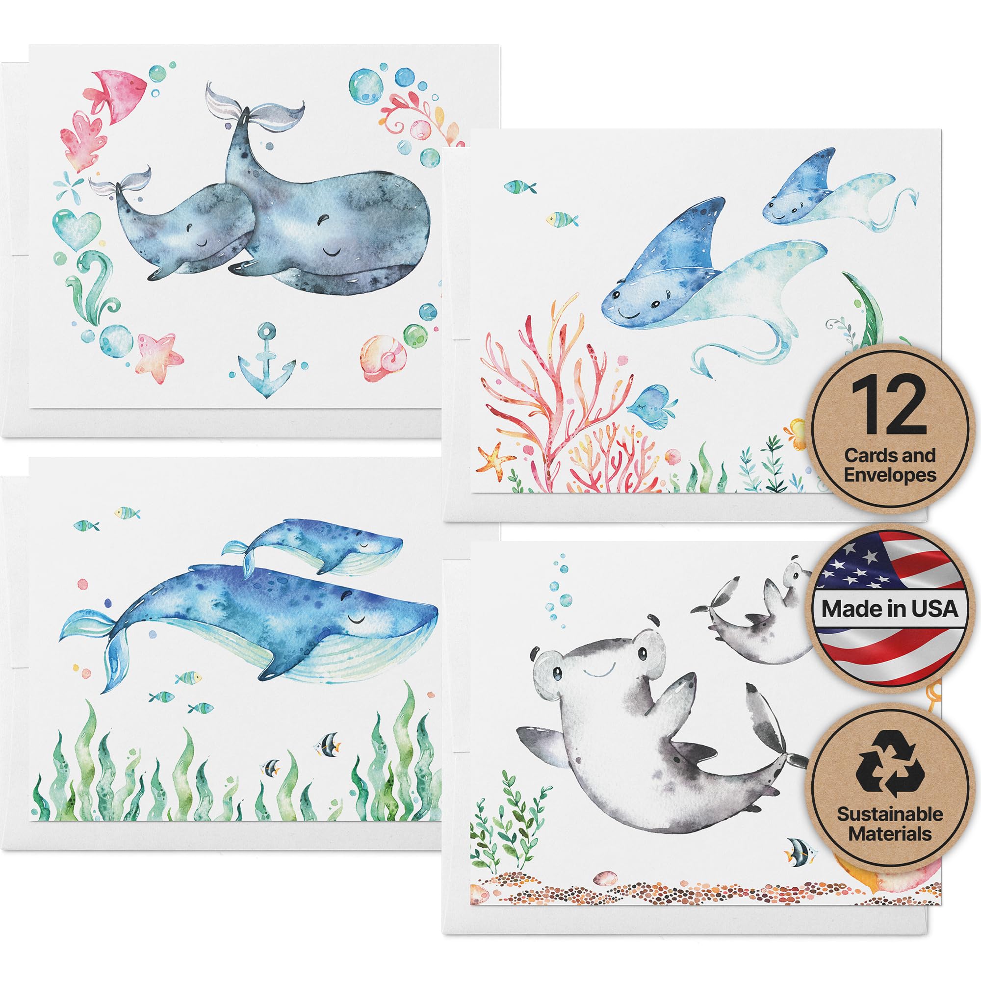 Amazon.com : Twigs Paper - Assorted Ocean Animals Greeting Cards ...