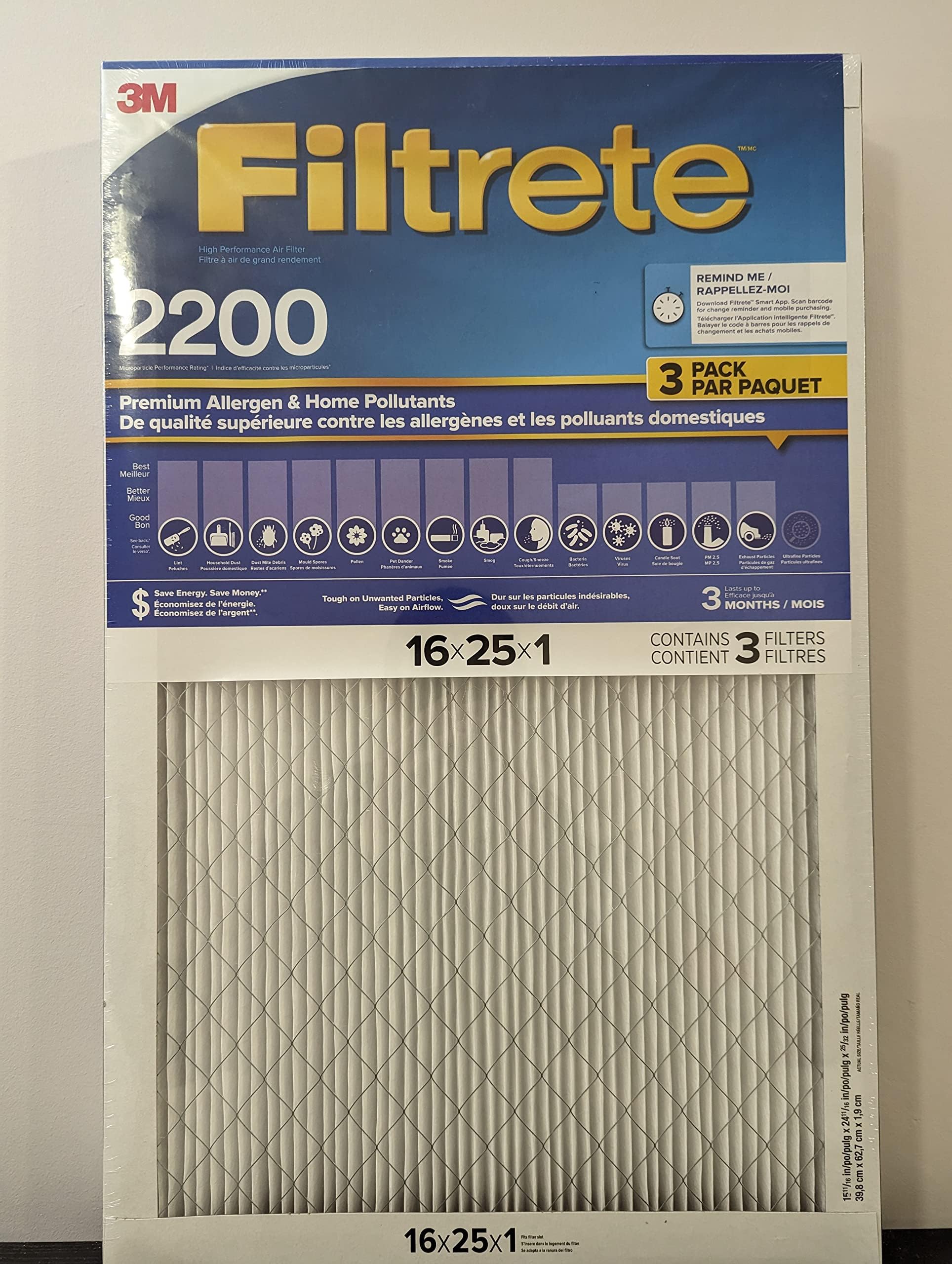 Filtrete Air Filters, MPR 2200, 16 x 25 x 1-Inch, 3-pack : Amazon.ca ...
