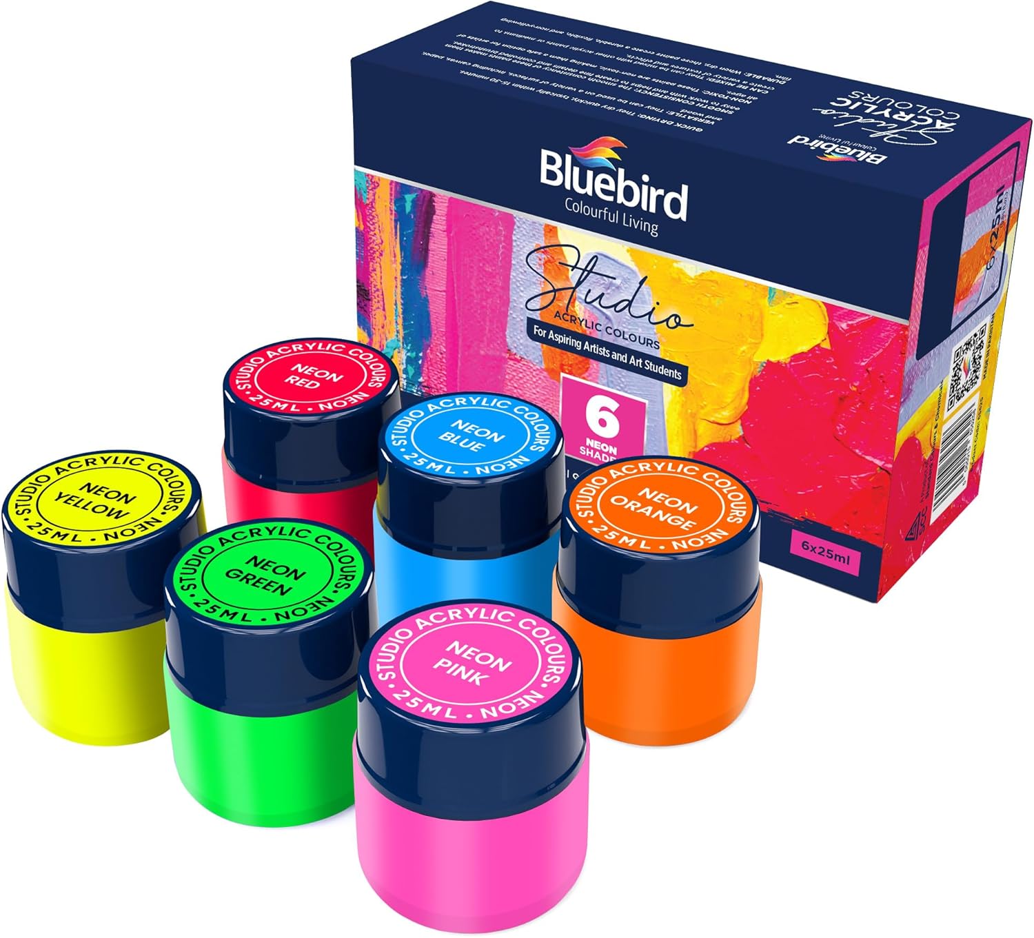 Amazon.com: Bluebird Studio Acrylic Paints, Neon Colors, 6-Pack 0.85 Fl ...