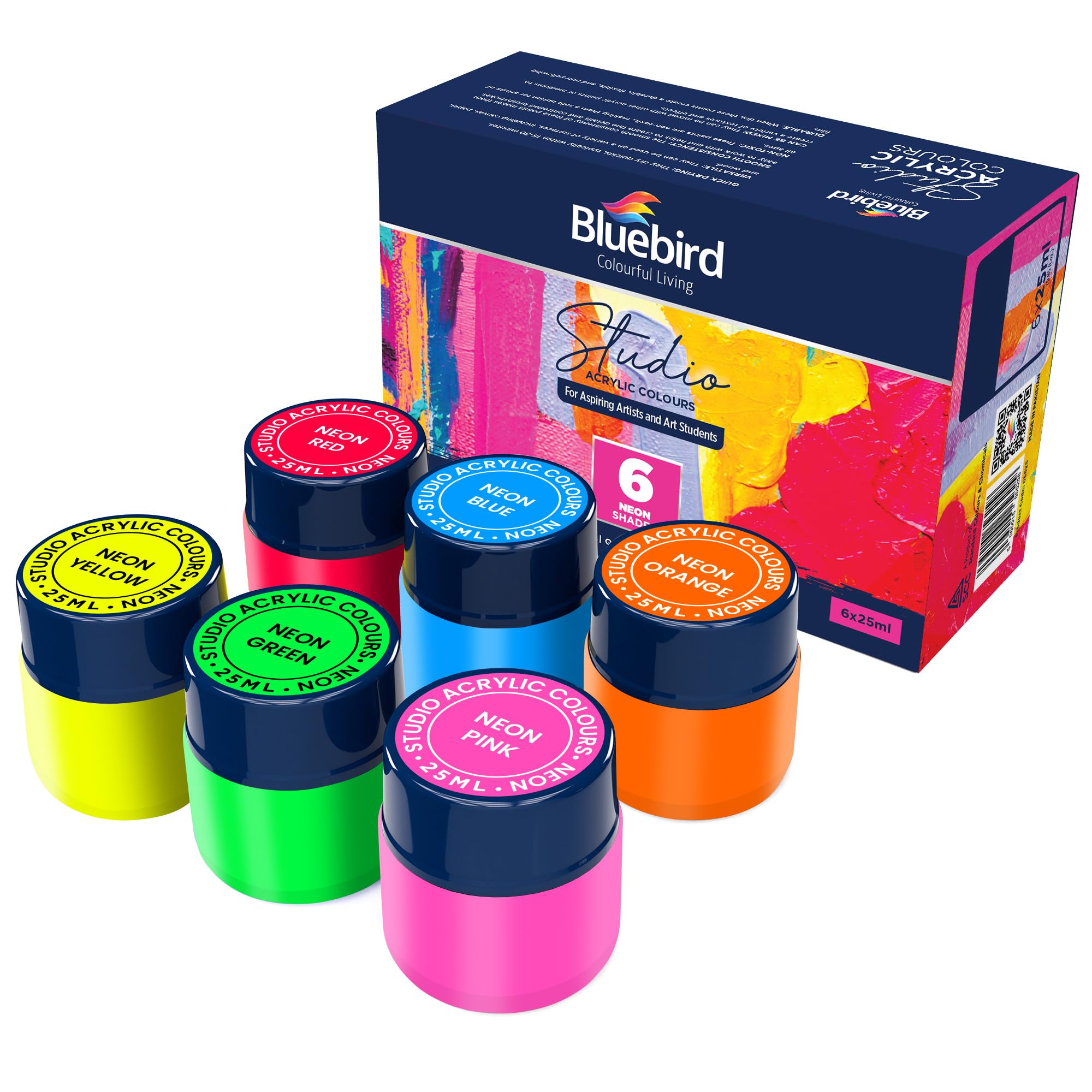 Amazon.com: Bluebird Studio Acrylic Paints, Neon Colors, 6-Pack 0.85 Fl ...