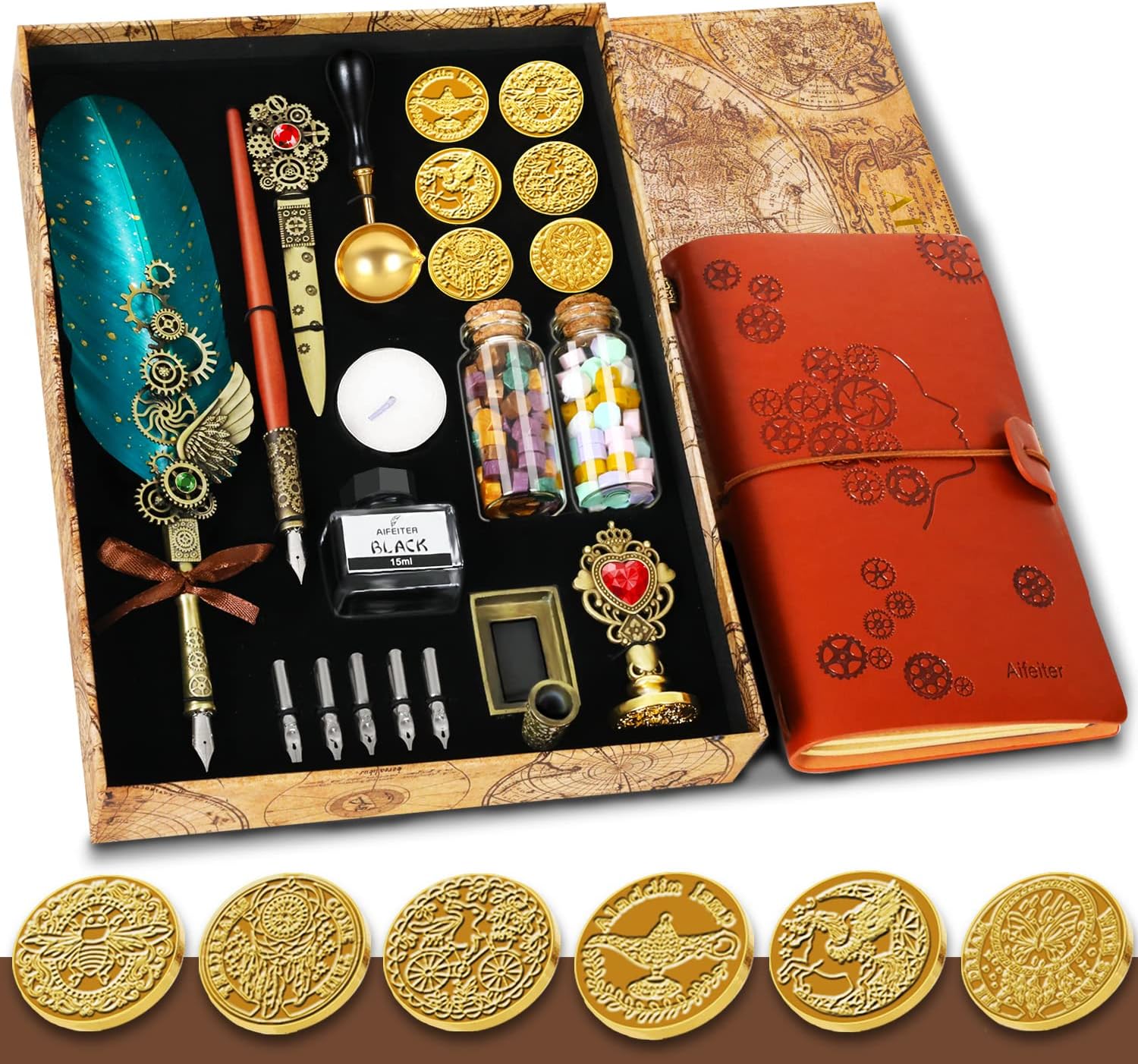 Amazon.com : LongLongJin Quill Pen Ink Set with Seal Stamp - Feather ...