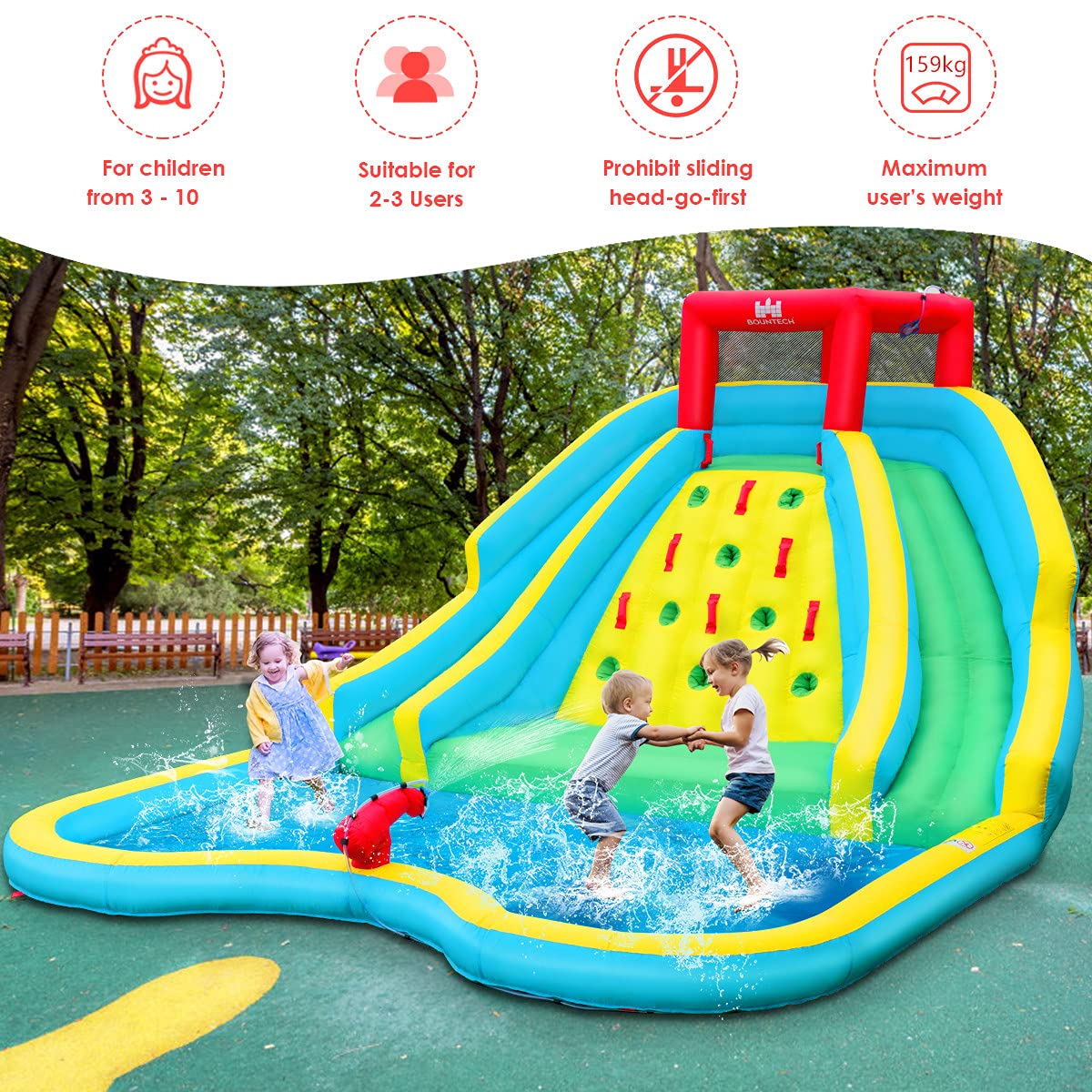 Gymax Kids Bouncy Castle Inflatable Double Slides Water Park Climbing ...