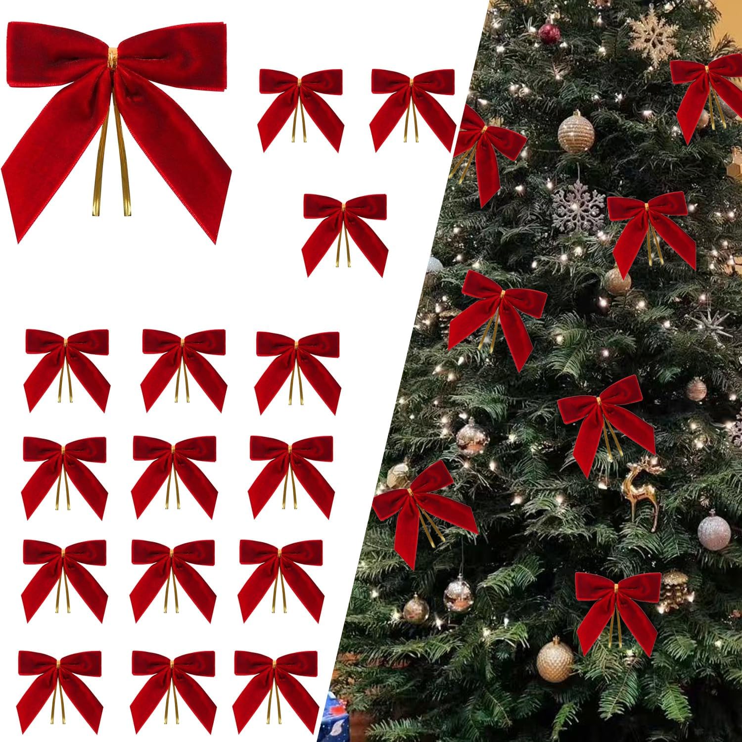 Amazon.com: 24 Pcs Red Velvet Bows for Christmas Tree Christmas Wreath ...